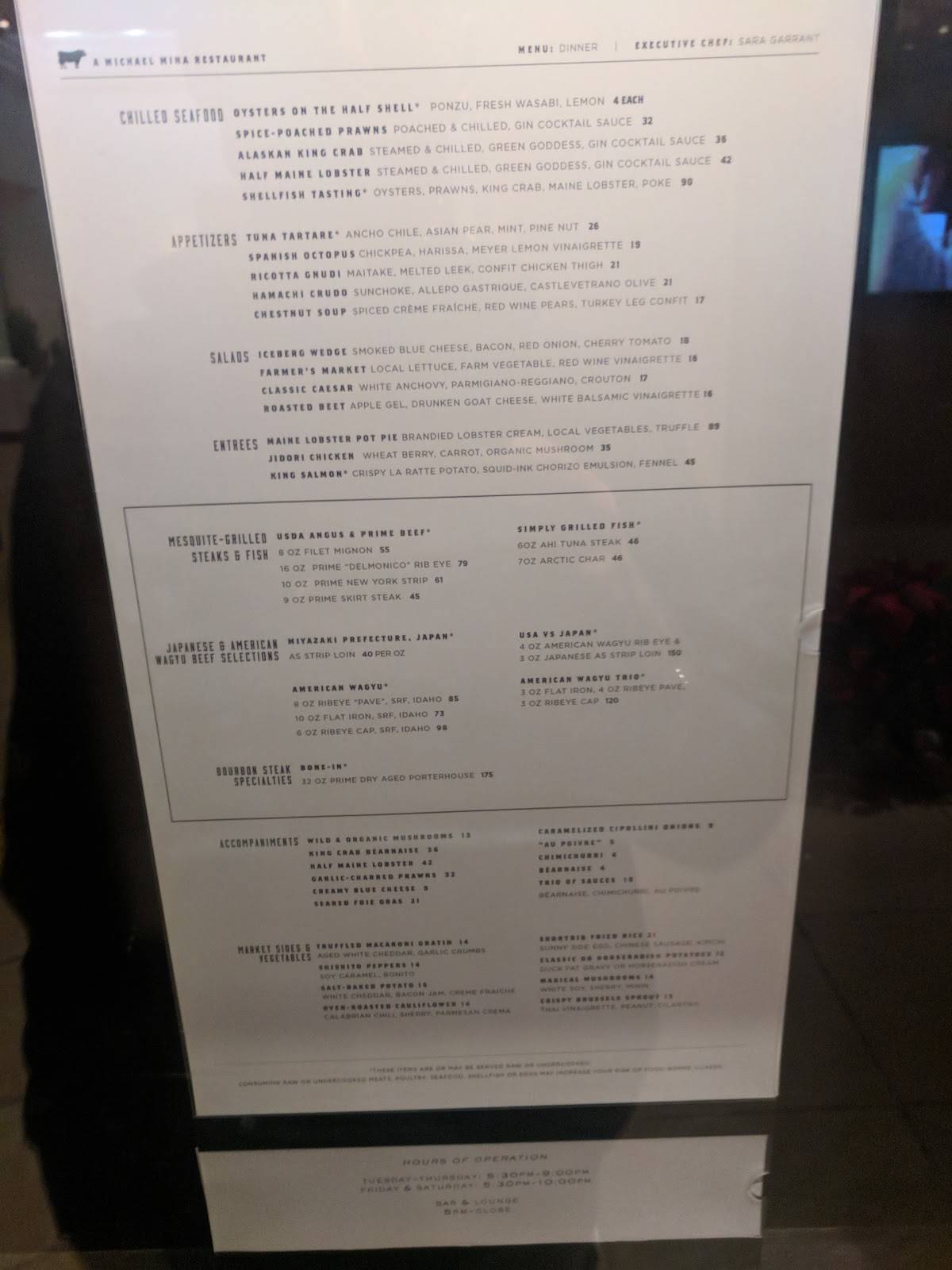 Menu at BOURBON STEAK steakhouse, Scottsdale, E Princess Dr