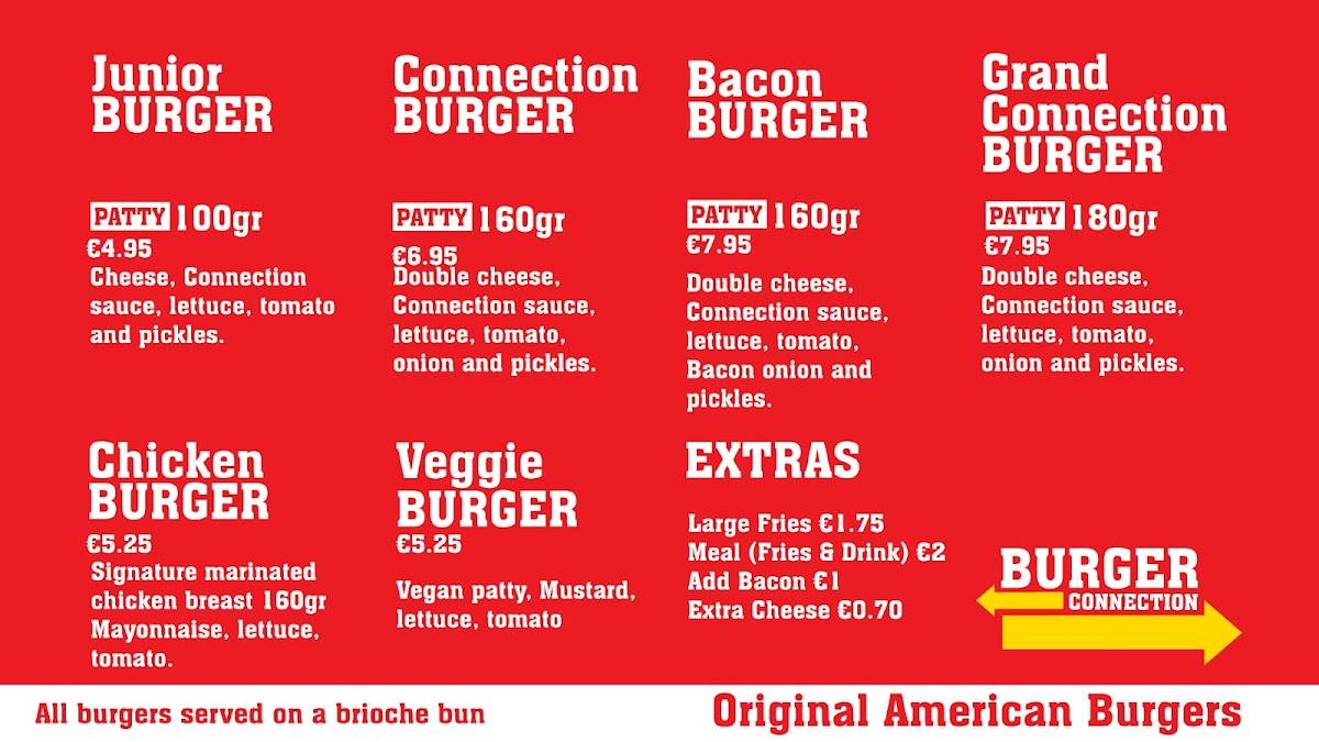 Speisekarte von BURGER CONNECTION / Original American Burgers / EGKOMI ...