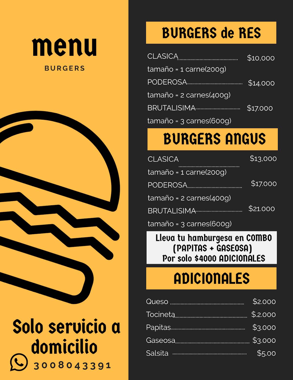 Menu at BURGERS Buga restaurant, Buga