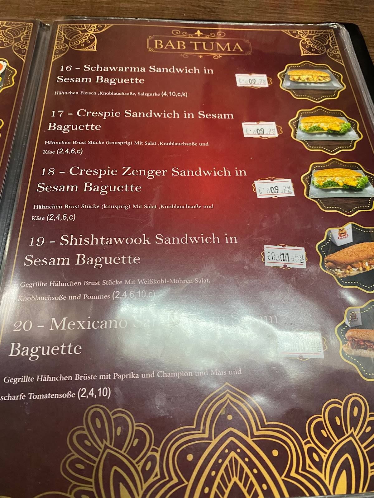 Speisekarte von Bab Tuma ( مطعم باب توما ) restaurant, FREIBURG IM BREISGAU