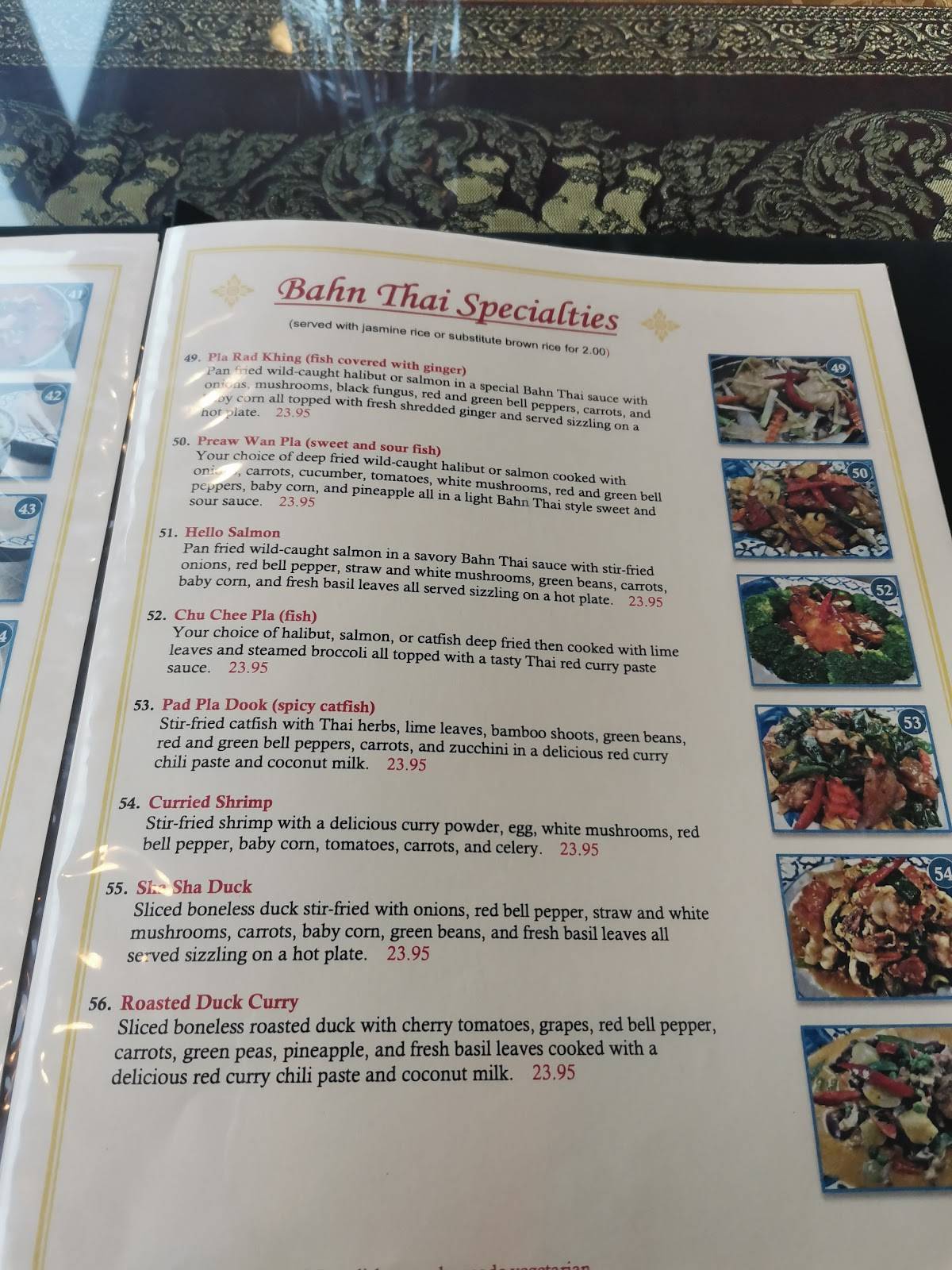 Menu at Bahn Thai restaurant, Fairbanks, 541 3rd Ave