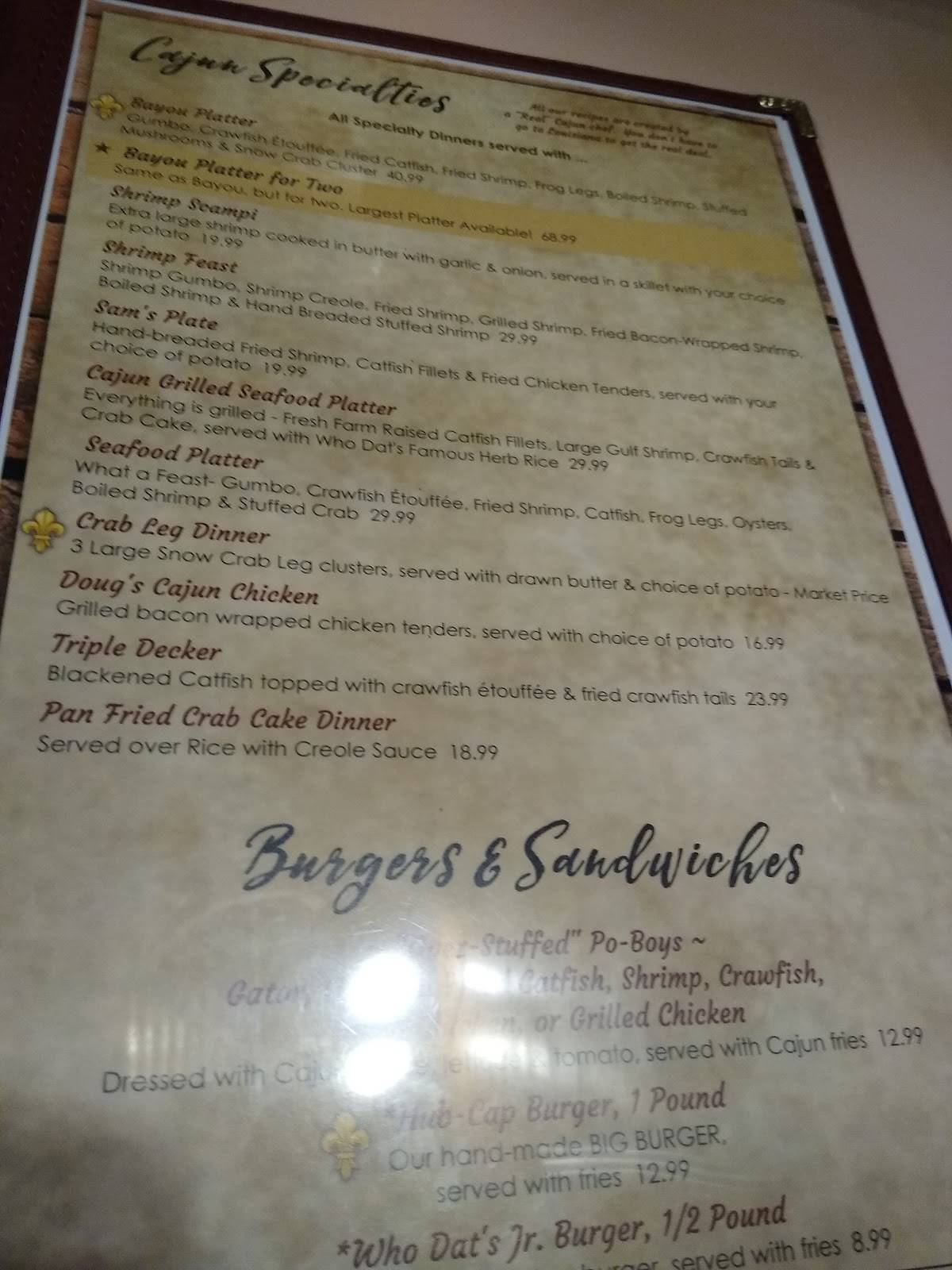 Menu at Who Dat's Cajun Restaurant, Bald Knob