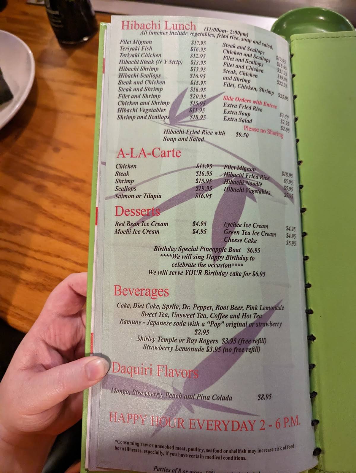 Menu at Bamboo Steakhouse & Sushi Bar, Mobile
