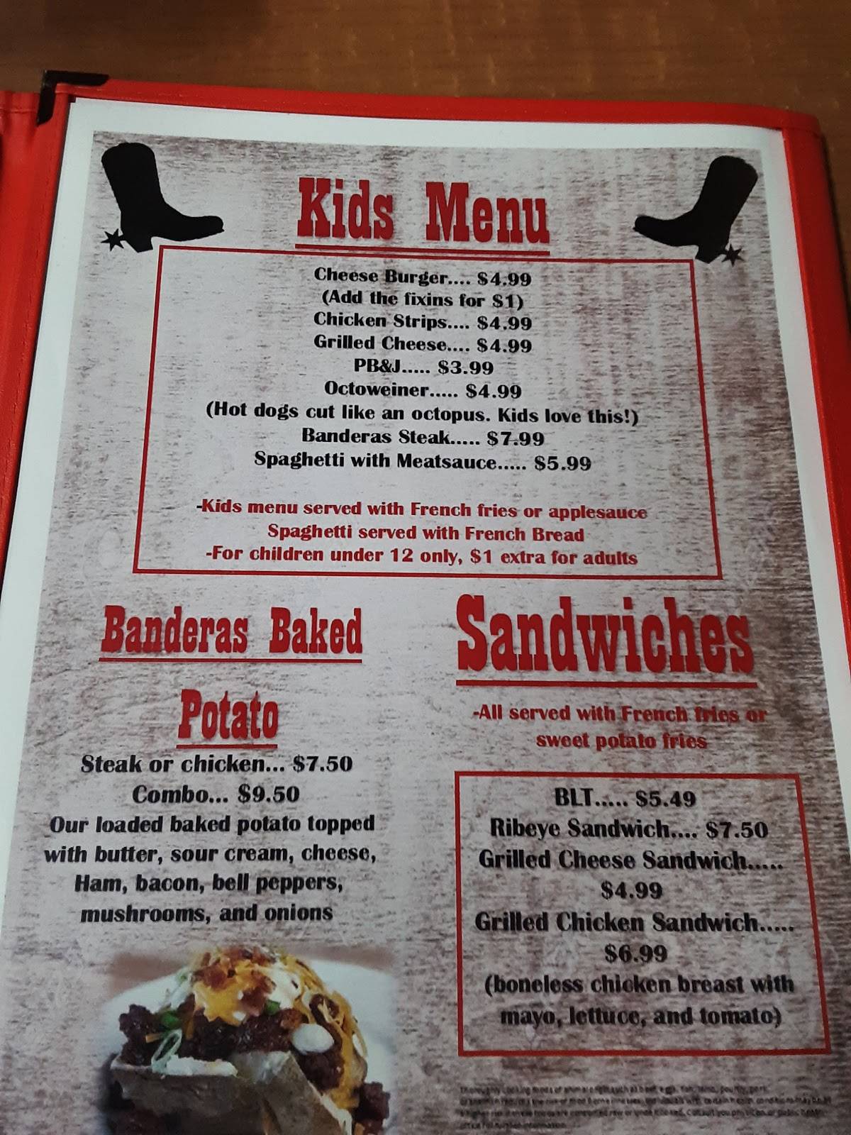 Menu at Banderas steakhouse, El Dorado, 200 W 10th St