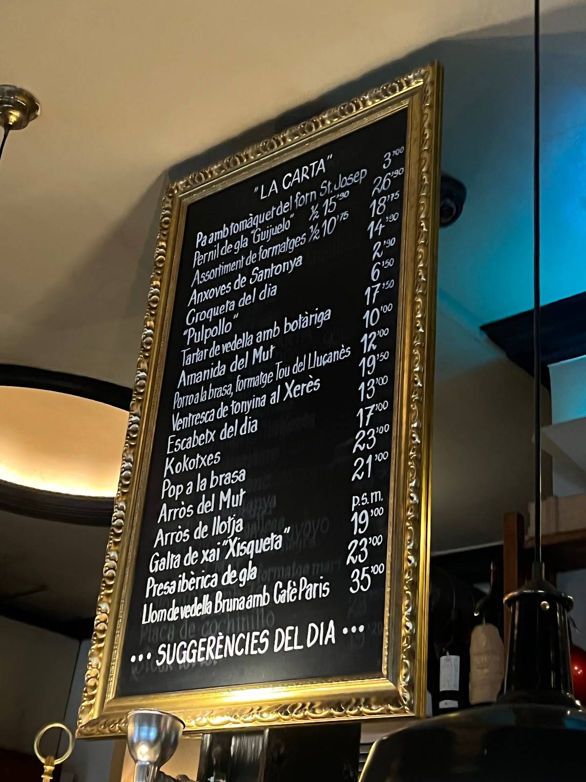 Menu at Bar Mut, Barcelona