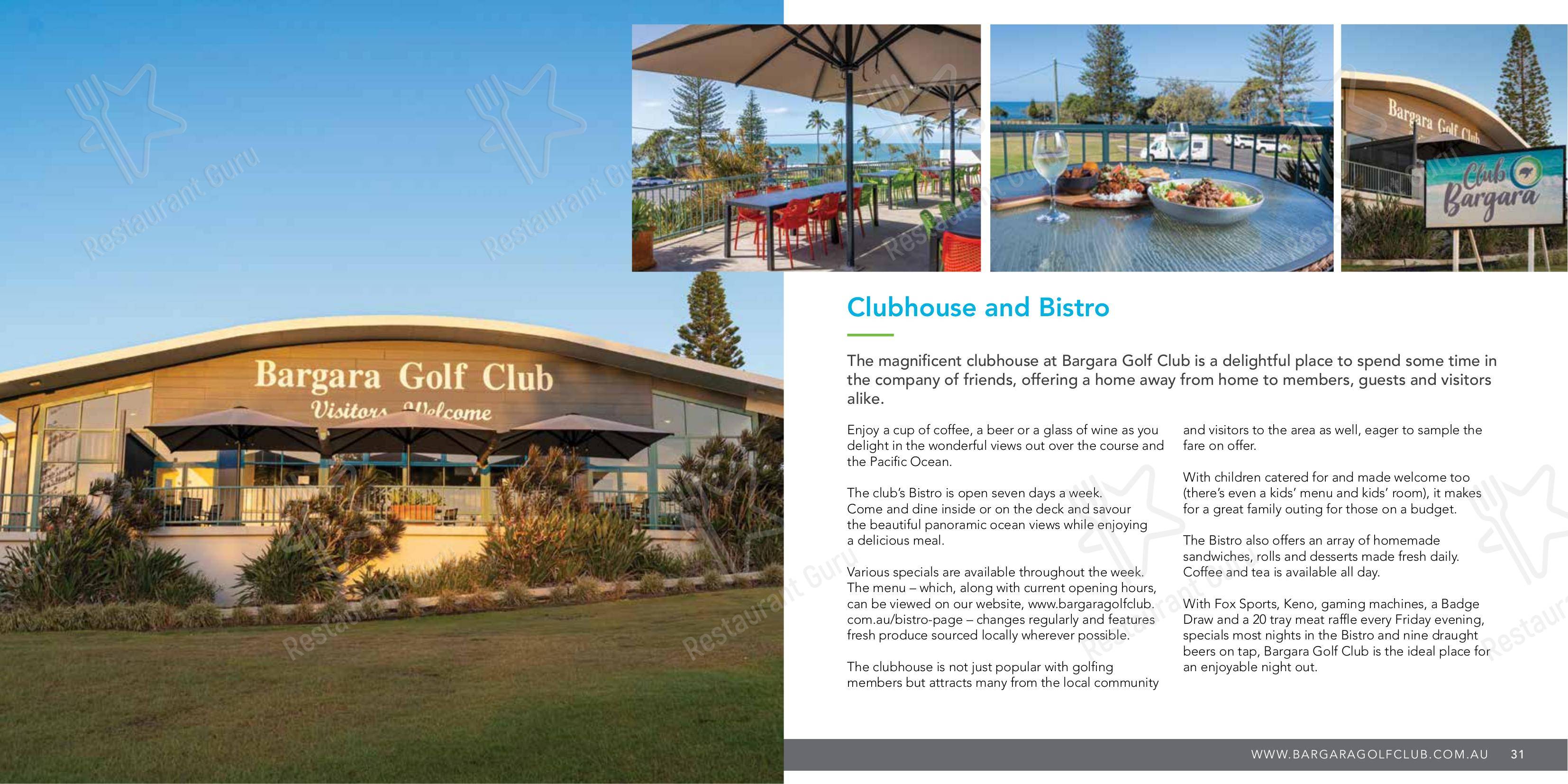 Menu at Bargara Golf Club, Bargara