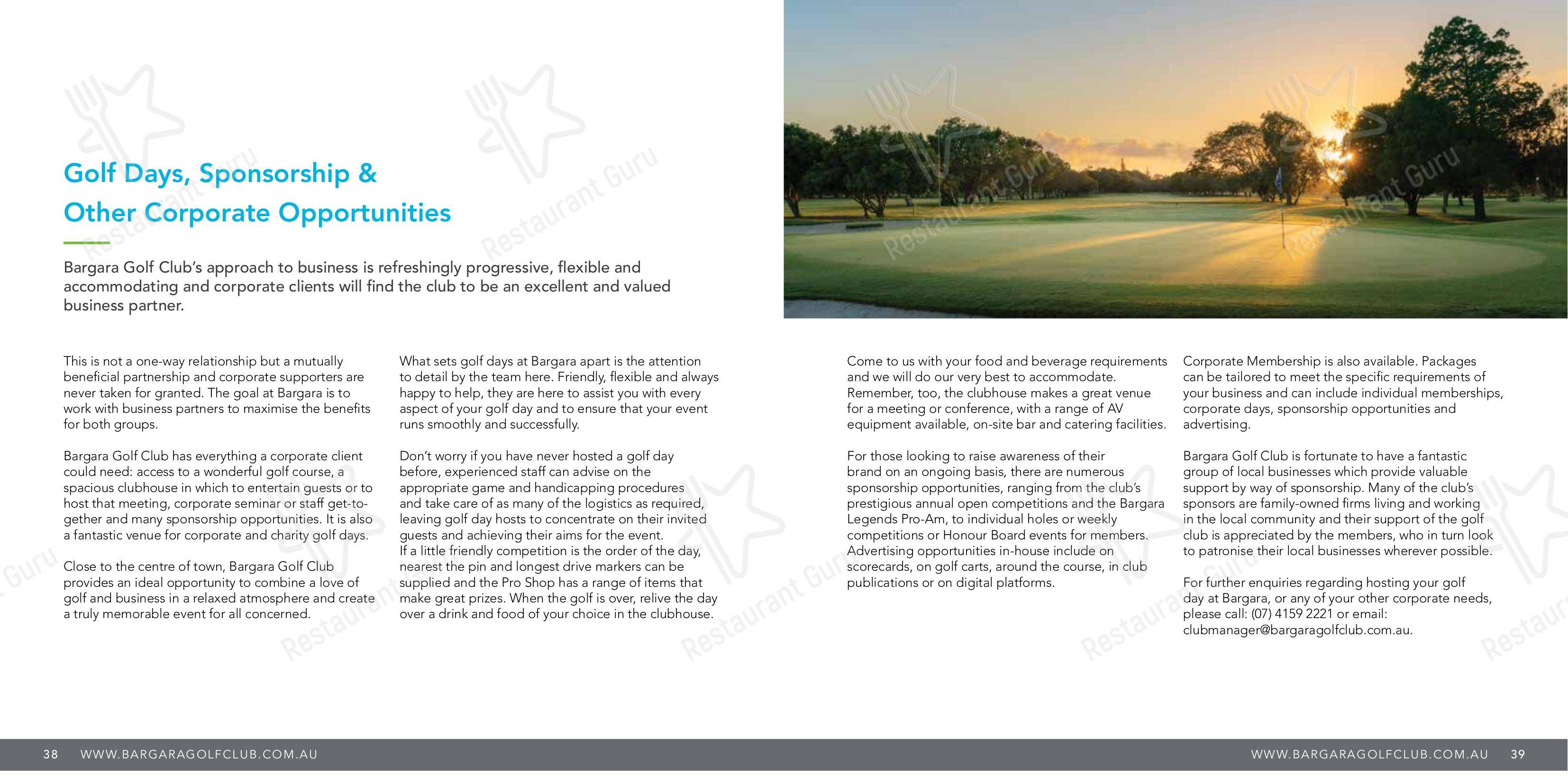 Menu at Bargara Golf Club, Bargara