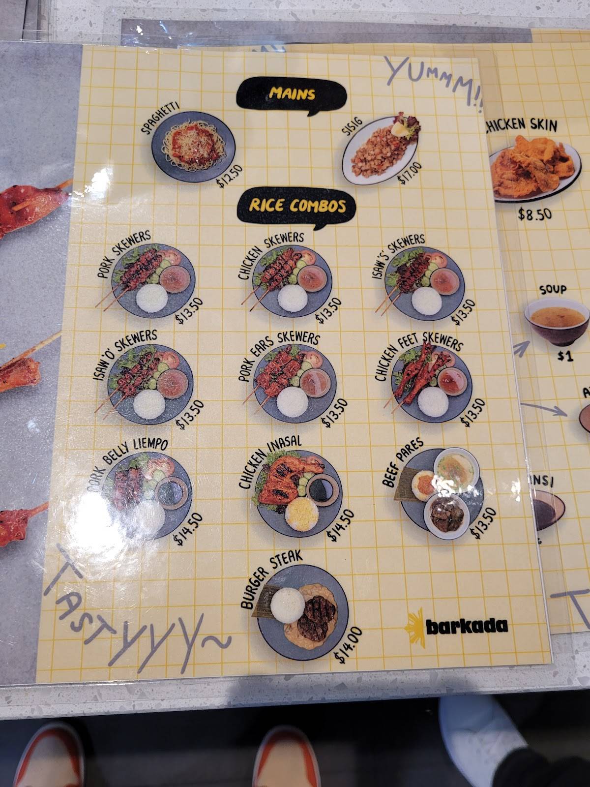 Menu at Barkada Pinoy, Melbourne