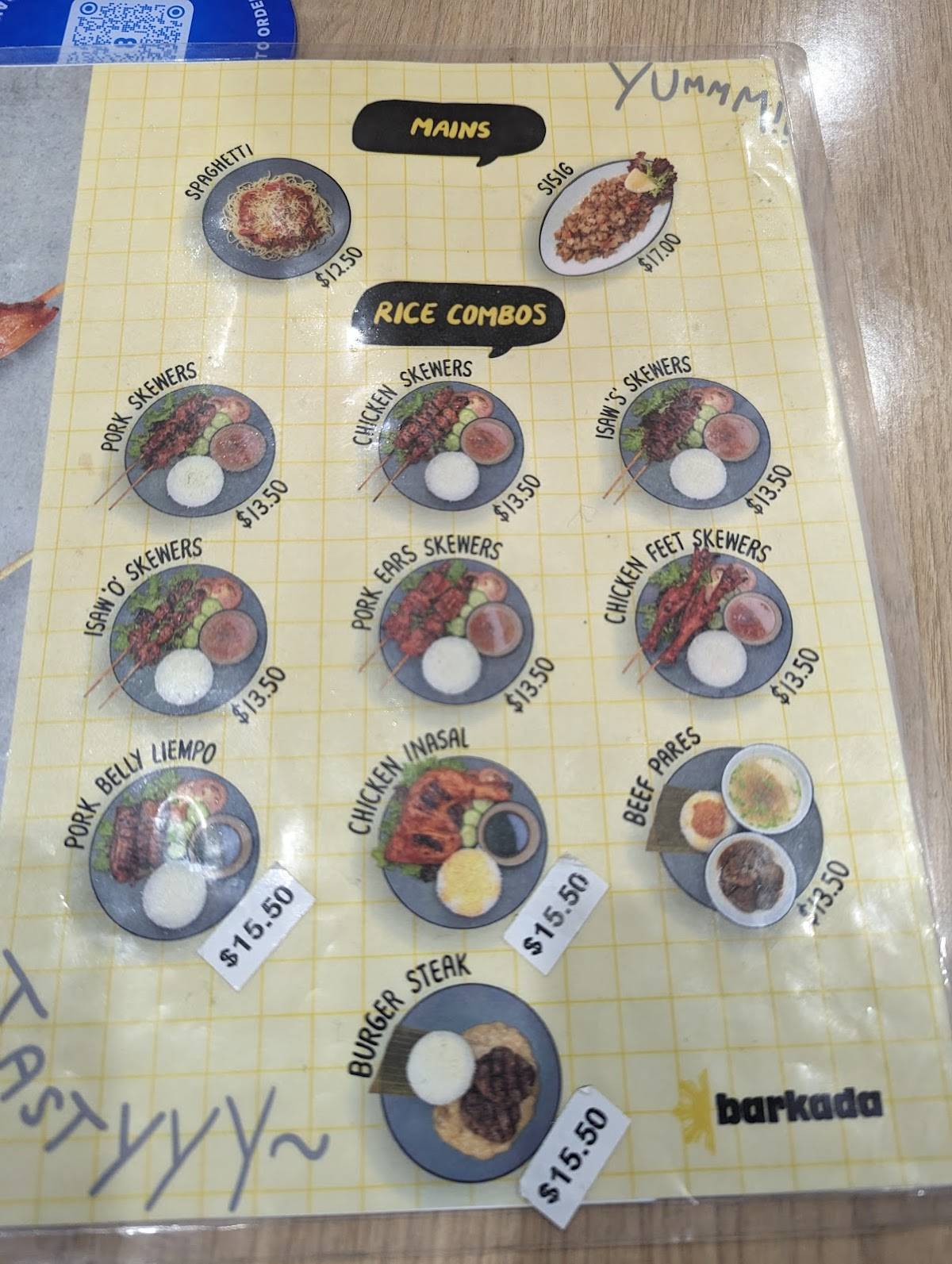 Menu at Barkada Pinoy, Melbourne