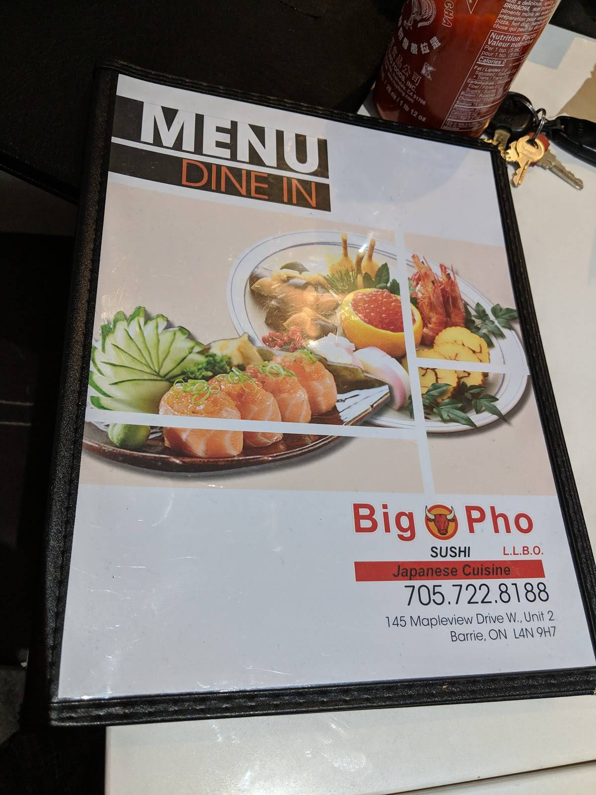 Menu at Big Pho restaurant, Barrie, 31 Commerce Park Dr