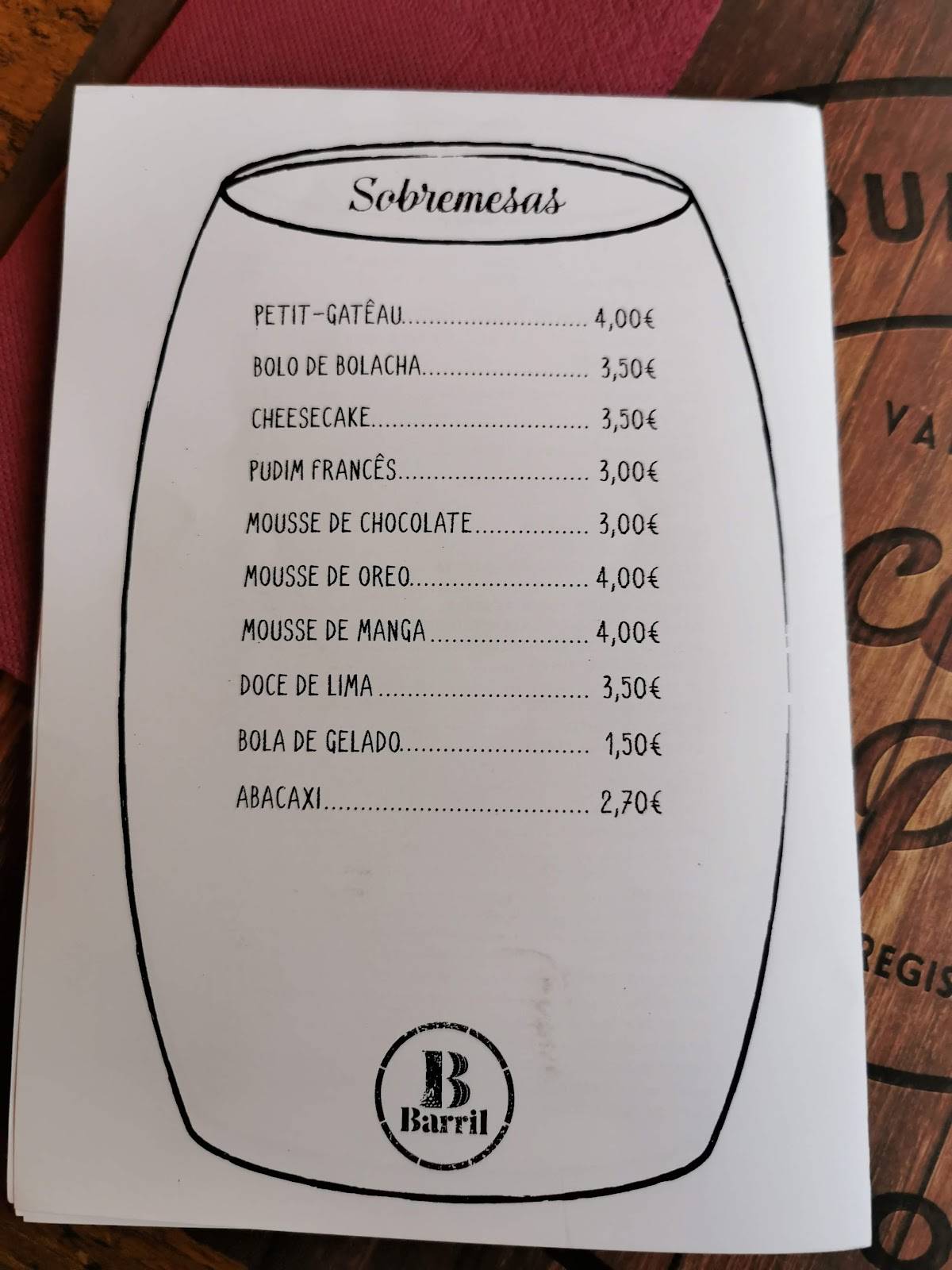 Menu em Barril Avenida (francesinha da Pita), Valongo, Av. 5 de Outubro 43