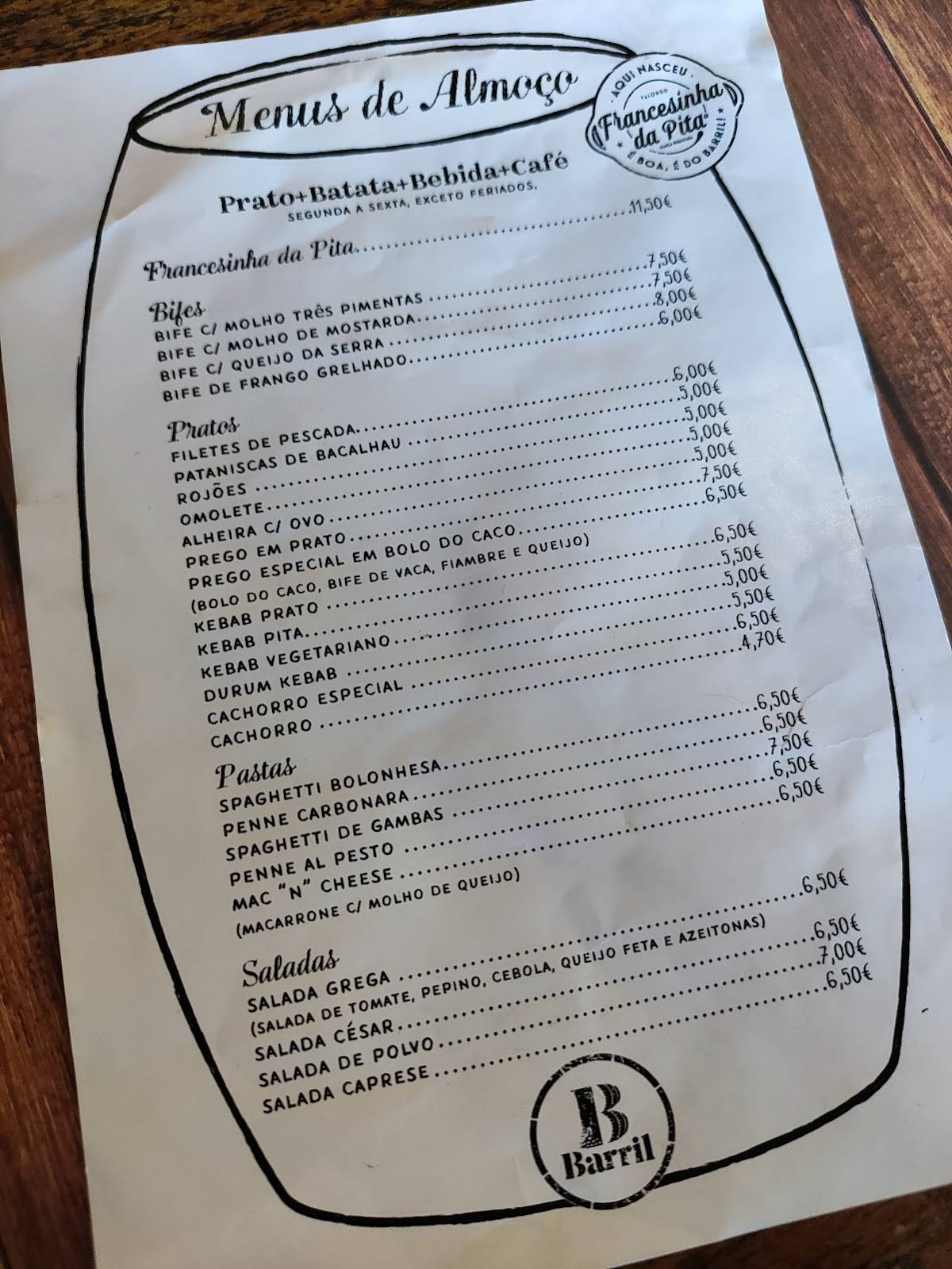 Menu em Barril Avenida (francesinha da Pita), Valongo, Av. 5 de Outubro 43