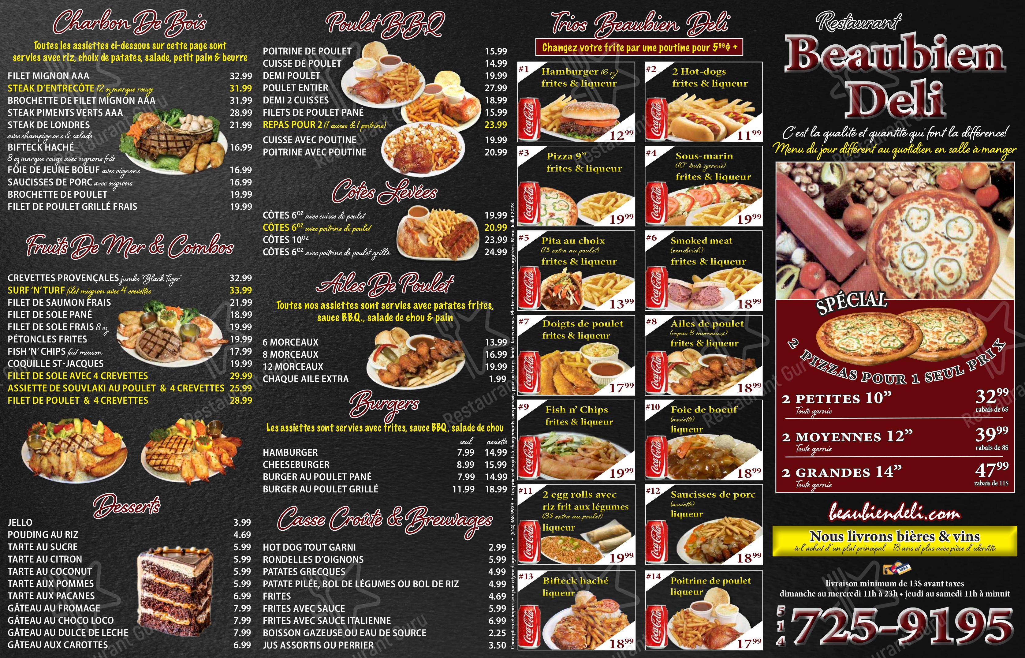 Menu au Beaubien Deli pub et bar, Montréal, Rue Beaubien E