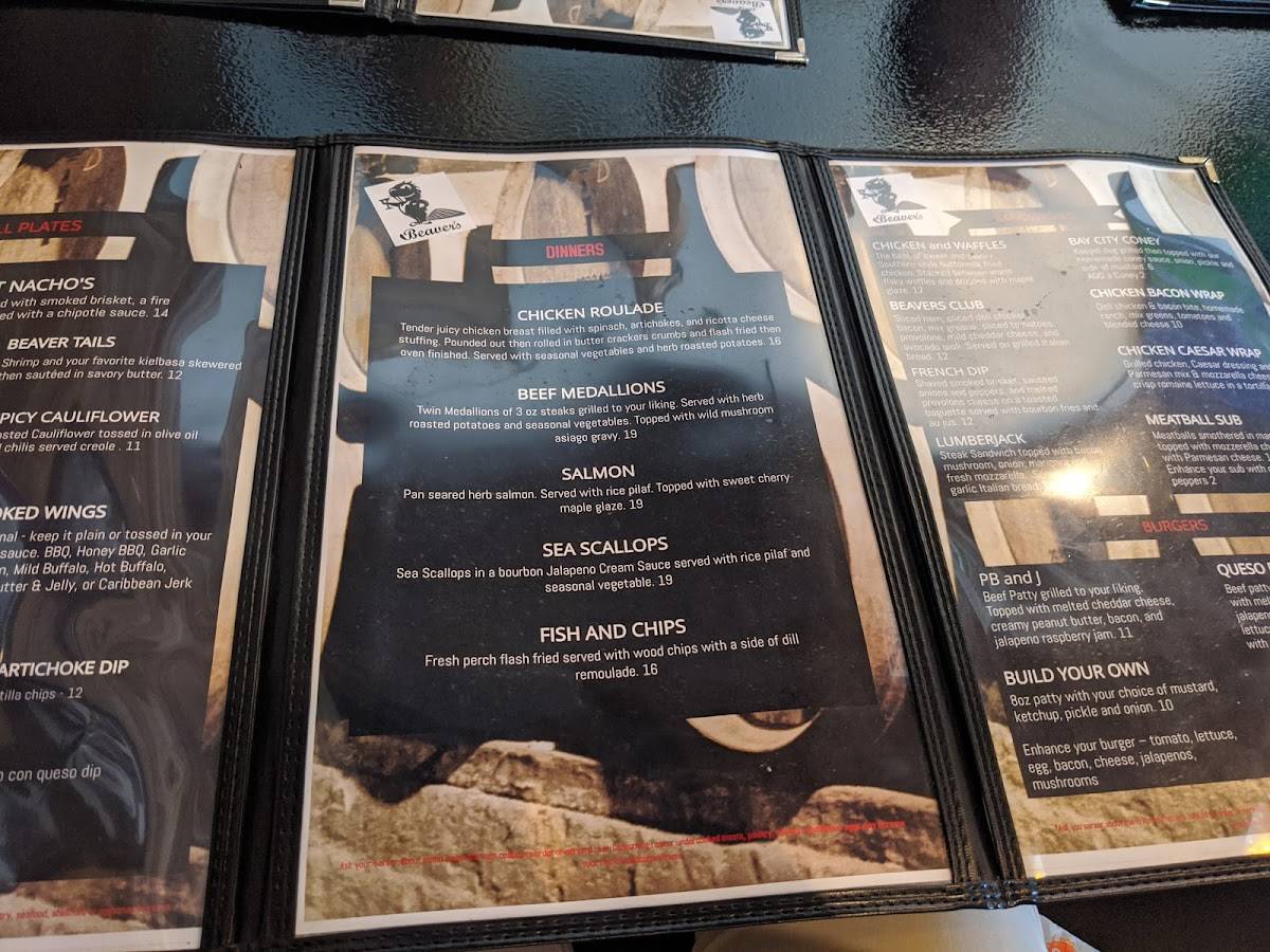 Menu at Beaver's Pub, Bay City