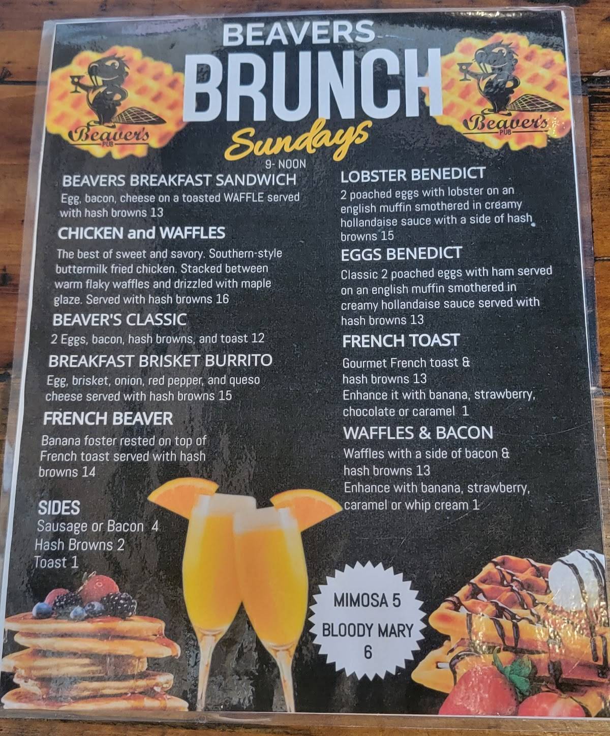 Menu at Beaver's Pub, Bay City