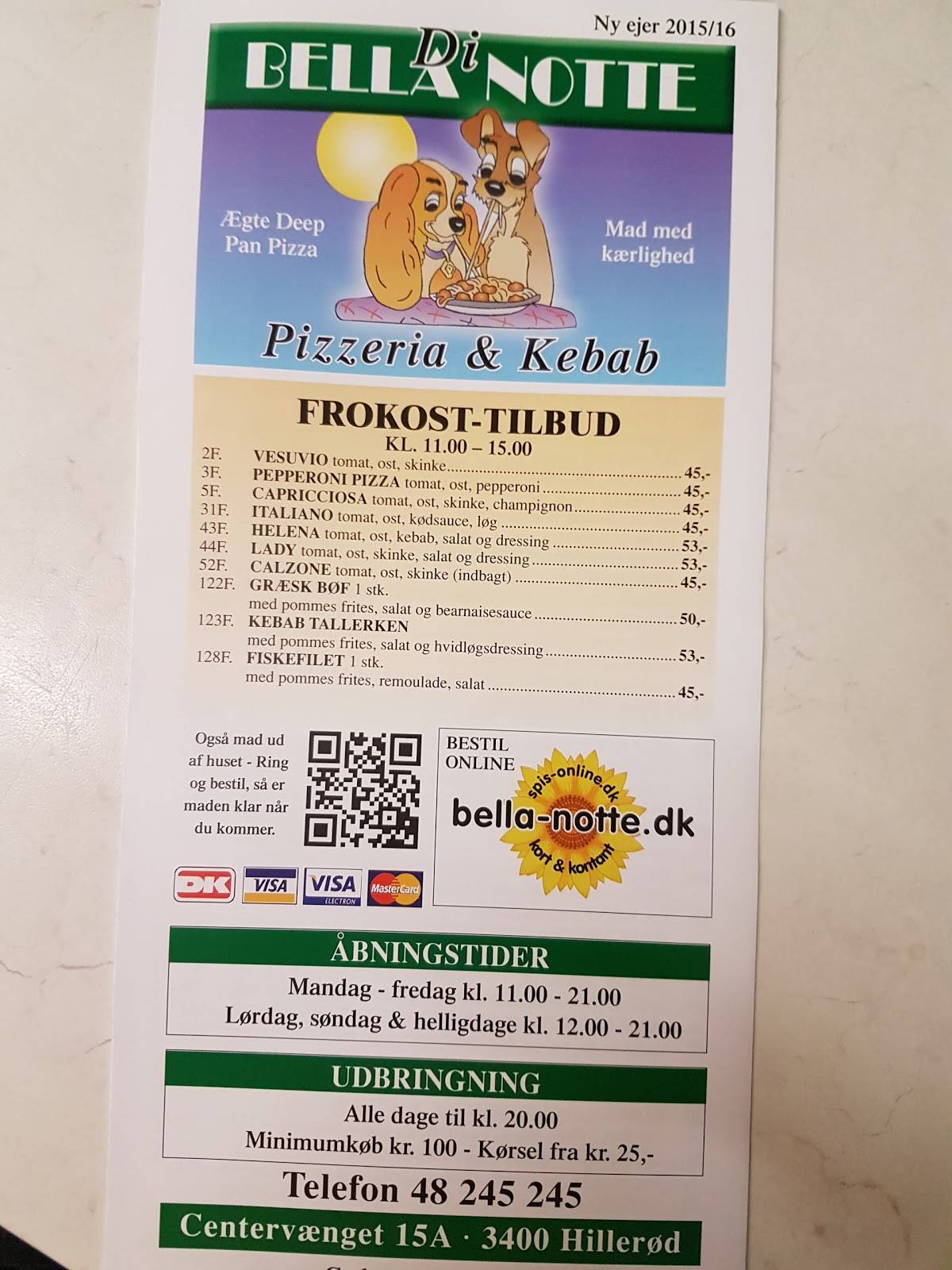 Speisekarte von Bella Di Notte pizza, Hillerød, Centervænget 15A