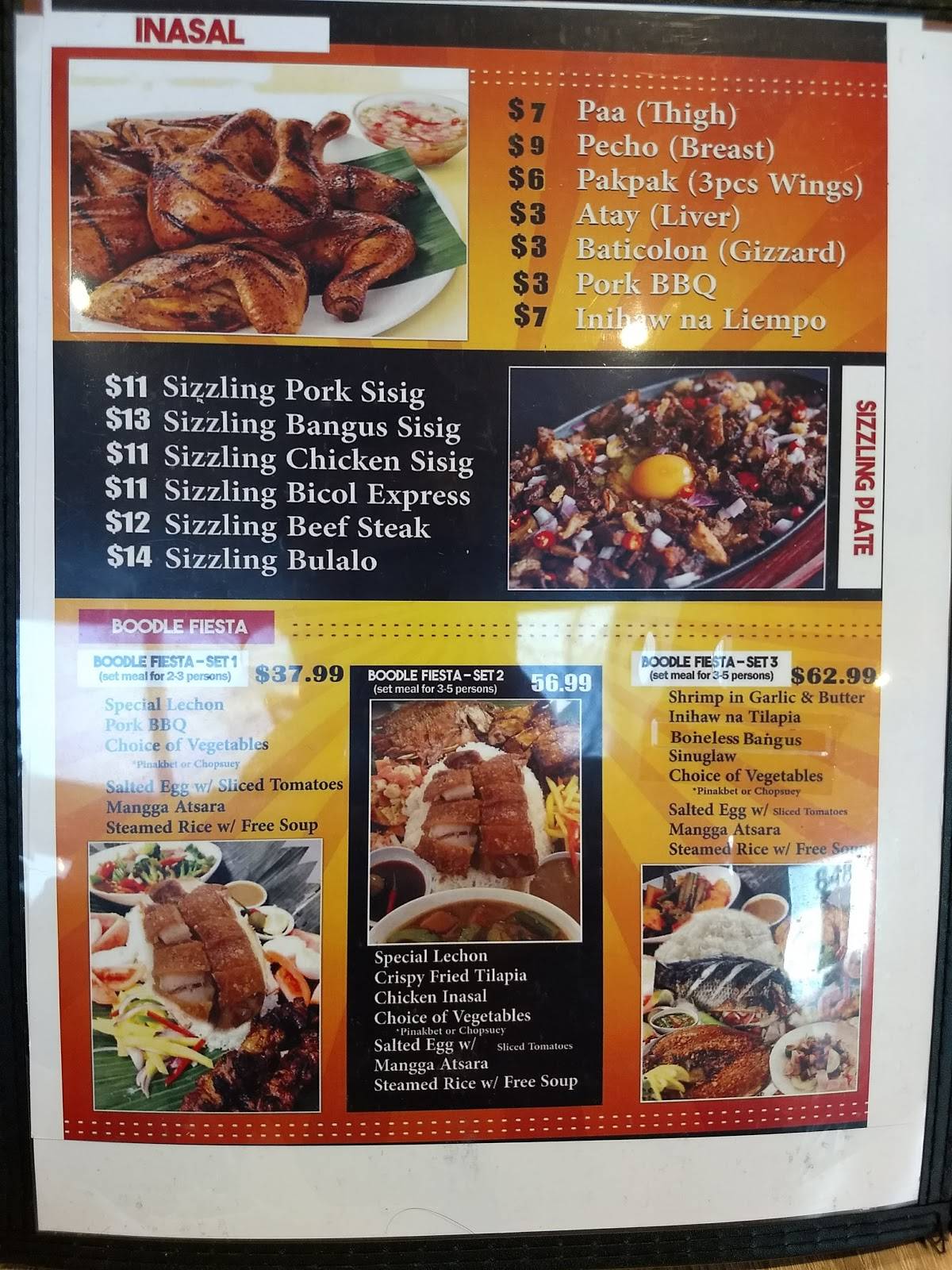 Menu at Bella's Inasal restaurant, Mississauga