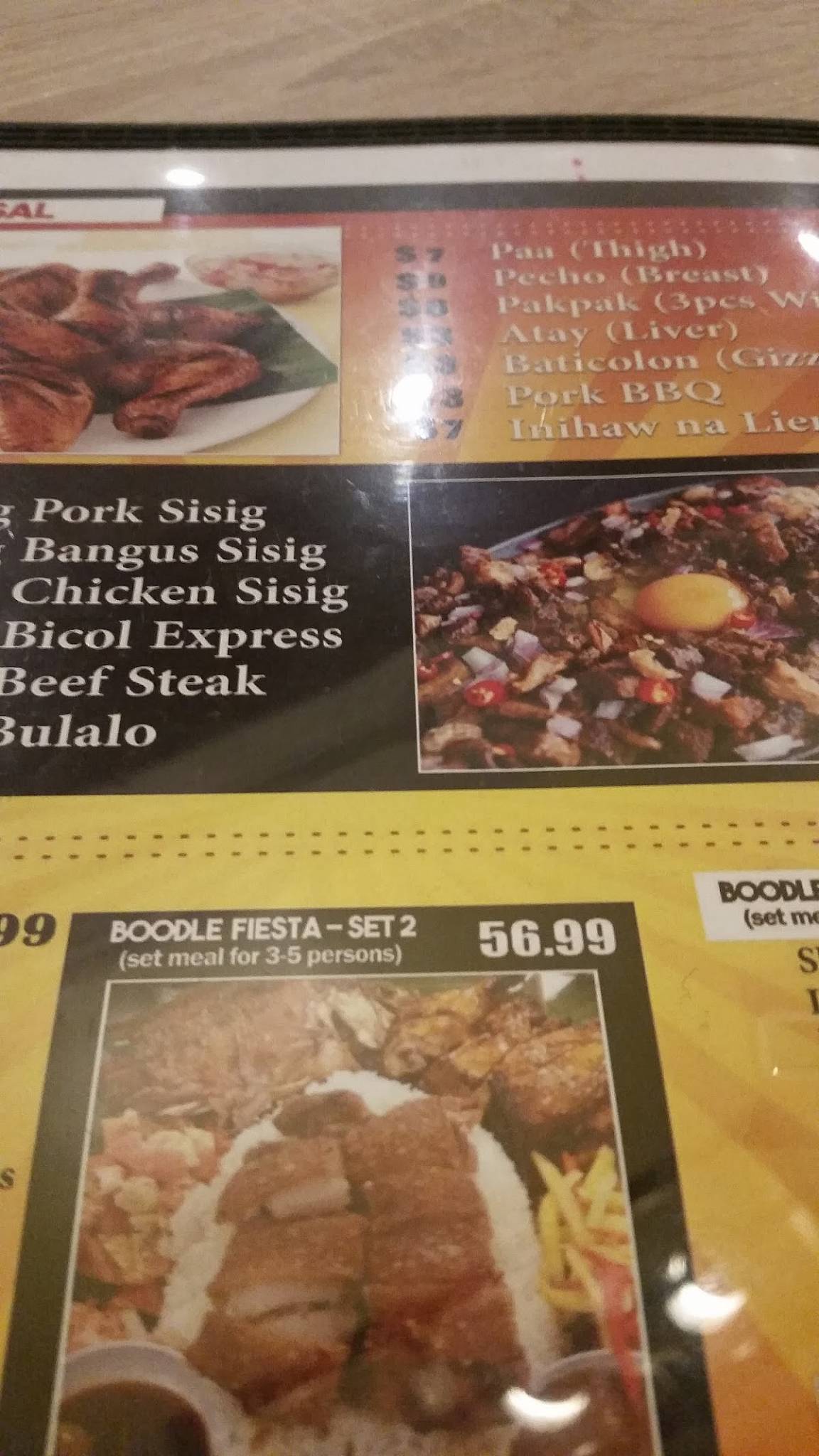 Menu at Bella's Inasal restaurant, Mississauga