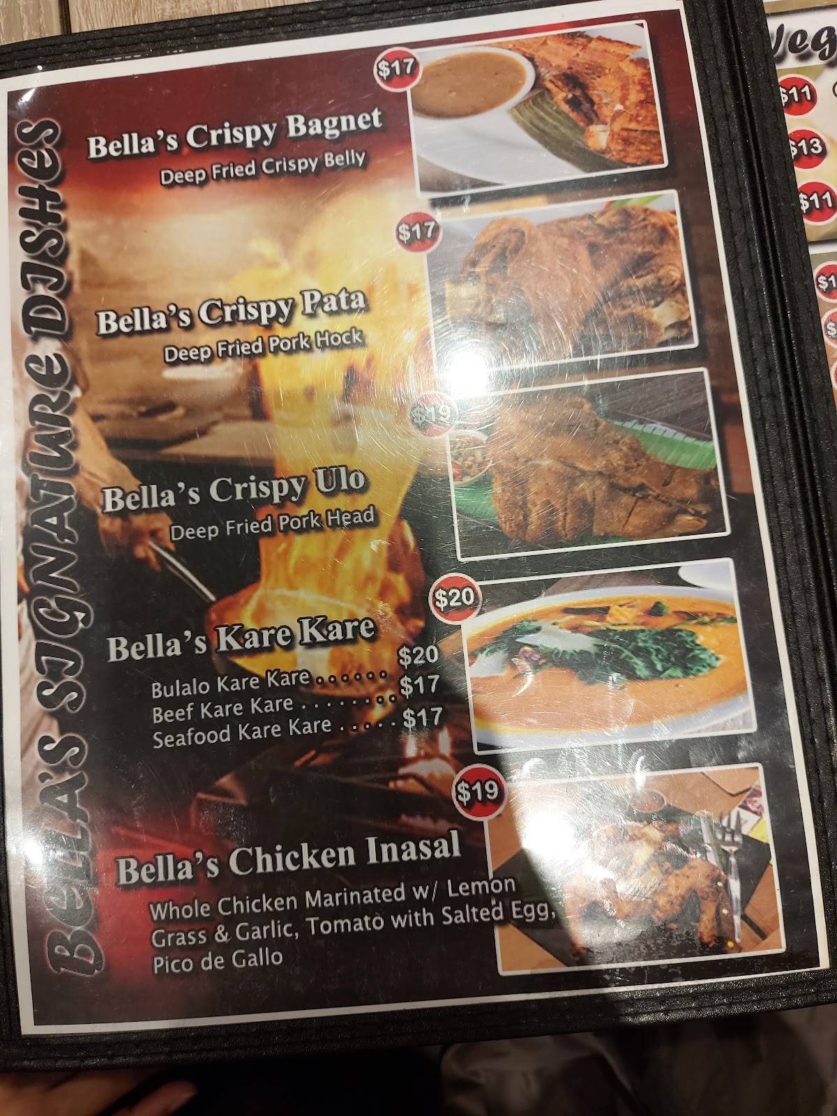Menu at Bella's Inasal restaurant, Mississauga