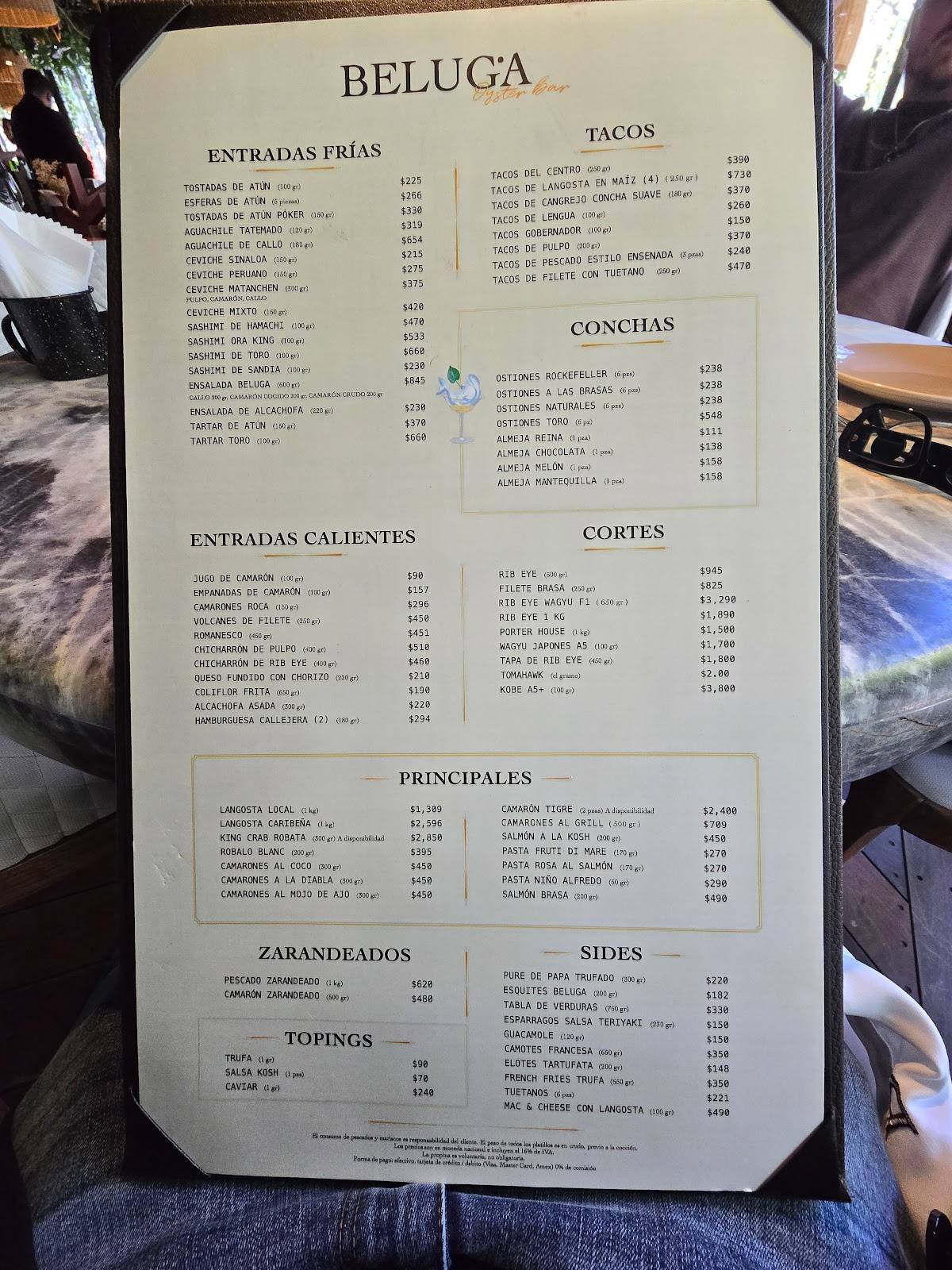 Carta del restaurante Beluga Polanco, Ciudad del México, Av. Pdte ...