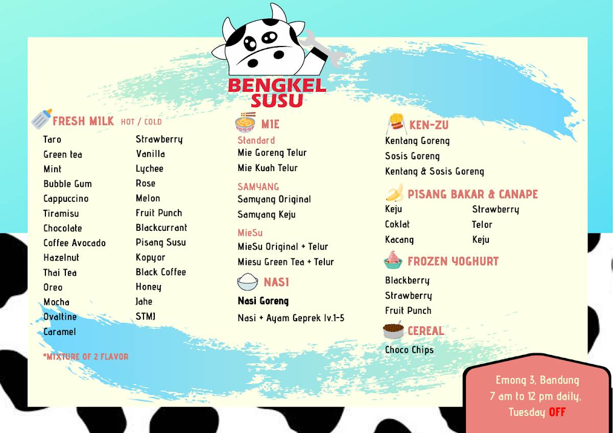 Menu at Bengkel Susu cafe, Bandung, Jl. Guntur No.2A