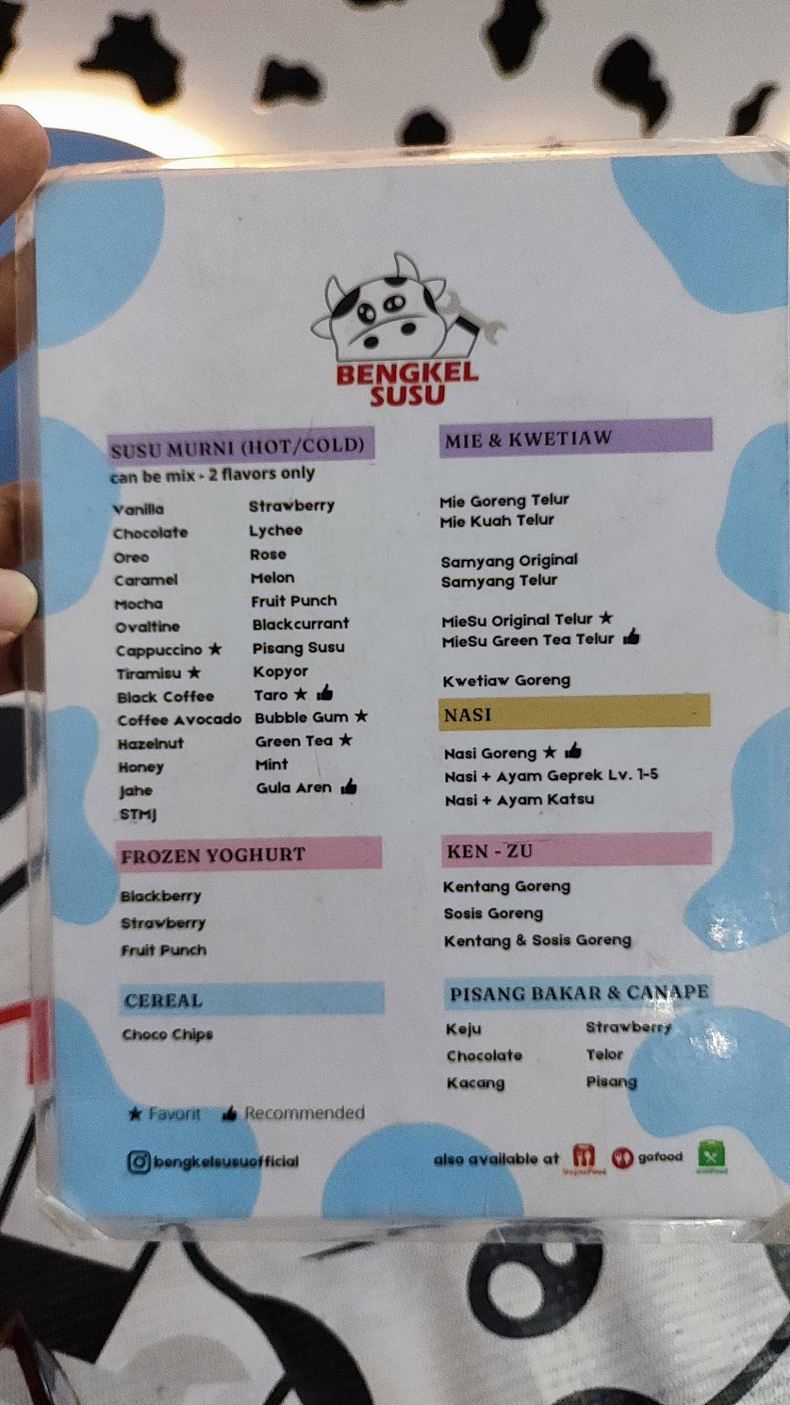Menu at Bengkel Susu cafe, Bandung, Jl. Guntur No.2A