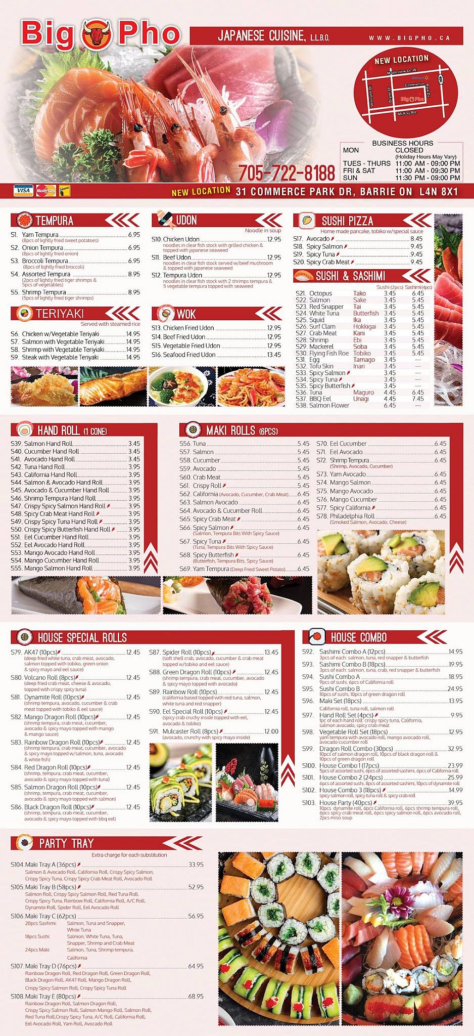 Menu at Big Pho restaurant, Barrie, 31 Commerce Park Dr