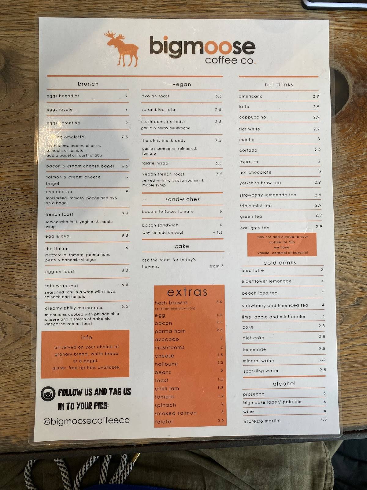 Menu at Bigmoose Coffee cafe, Cardiff