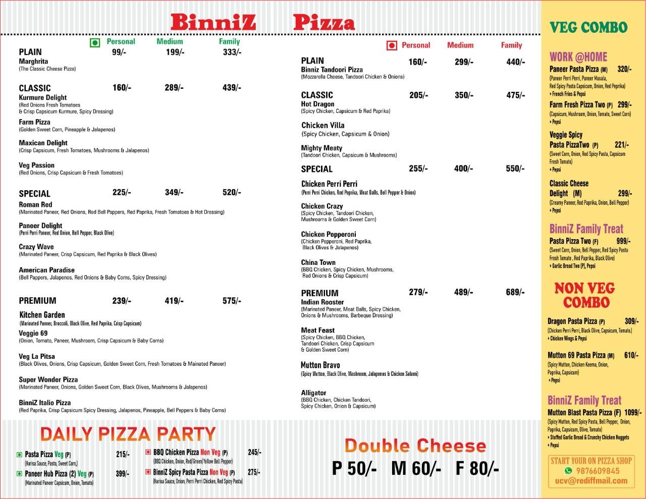 Menu at BinniZ Pizza, Nahan