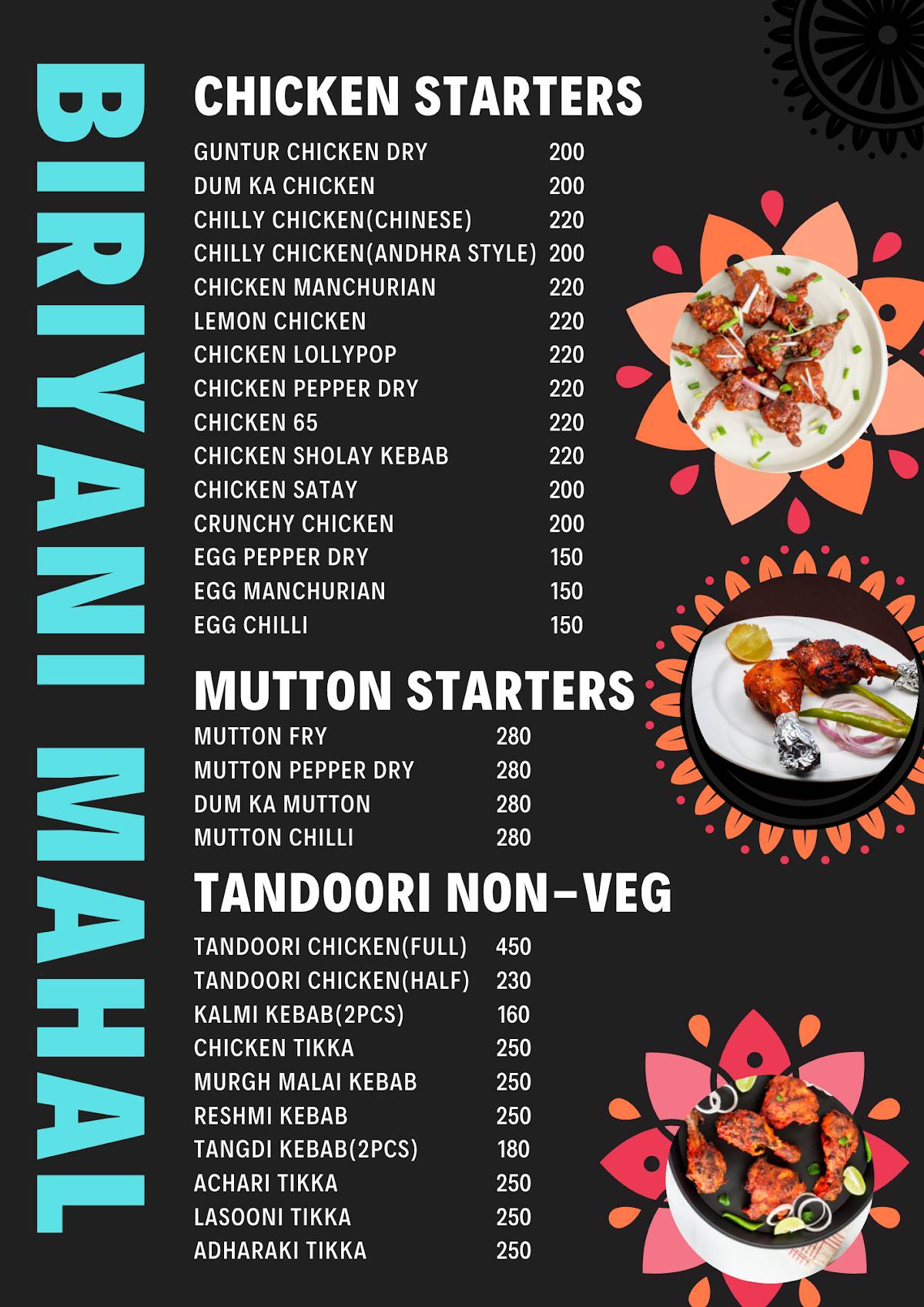 Menu at Biriyani Mahal, Anantapur, Lakme Saloon Building