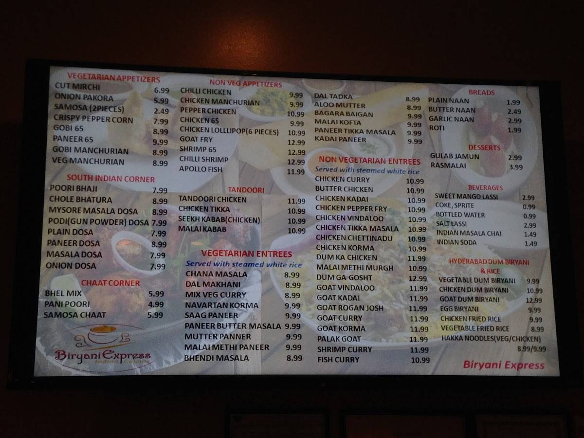 Menu at Biryani Express restaurant, Pearland, Broadway St U
