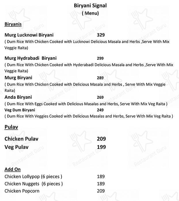 Menu at Biryani Signal, Pune