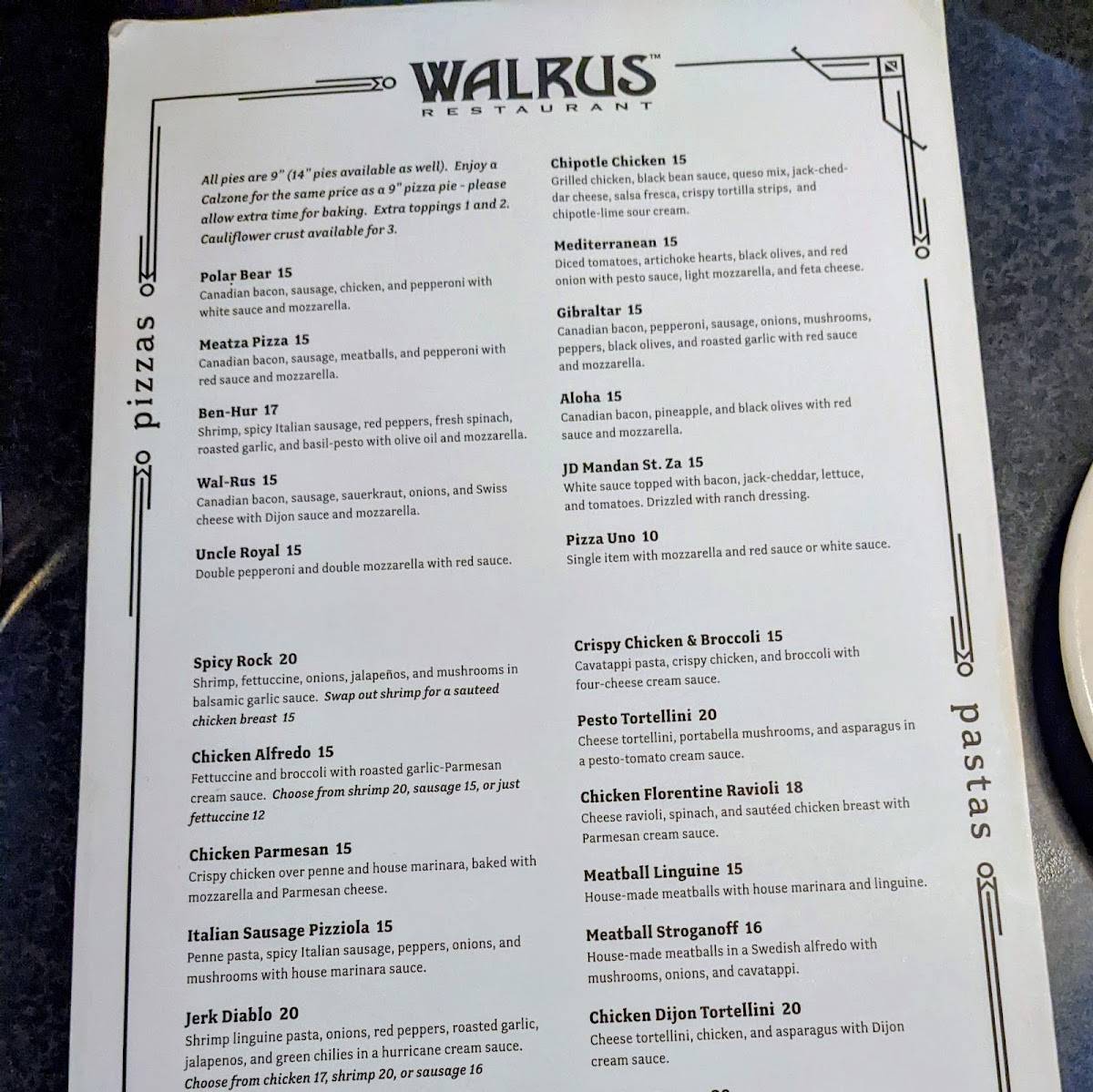 Menu at Walrus Restaurant, Bismarck