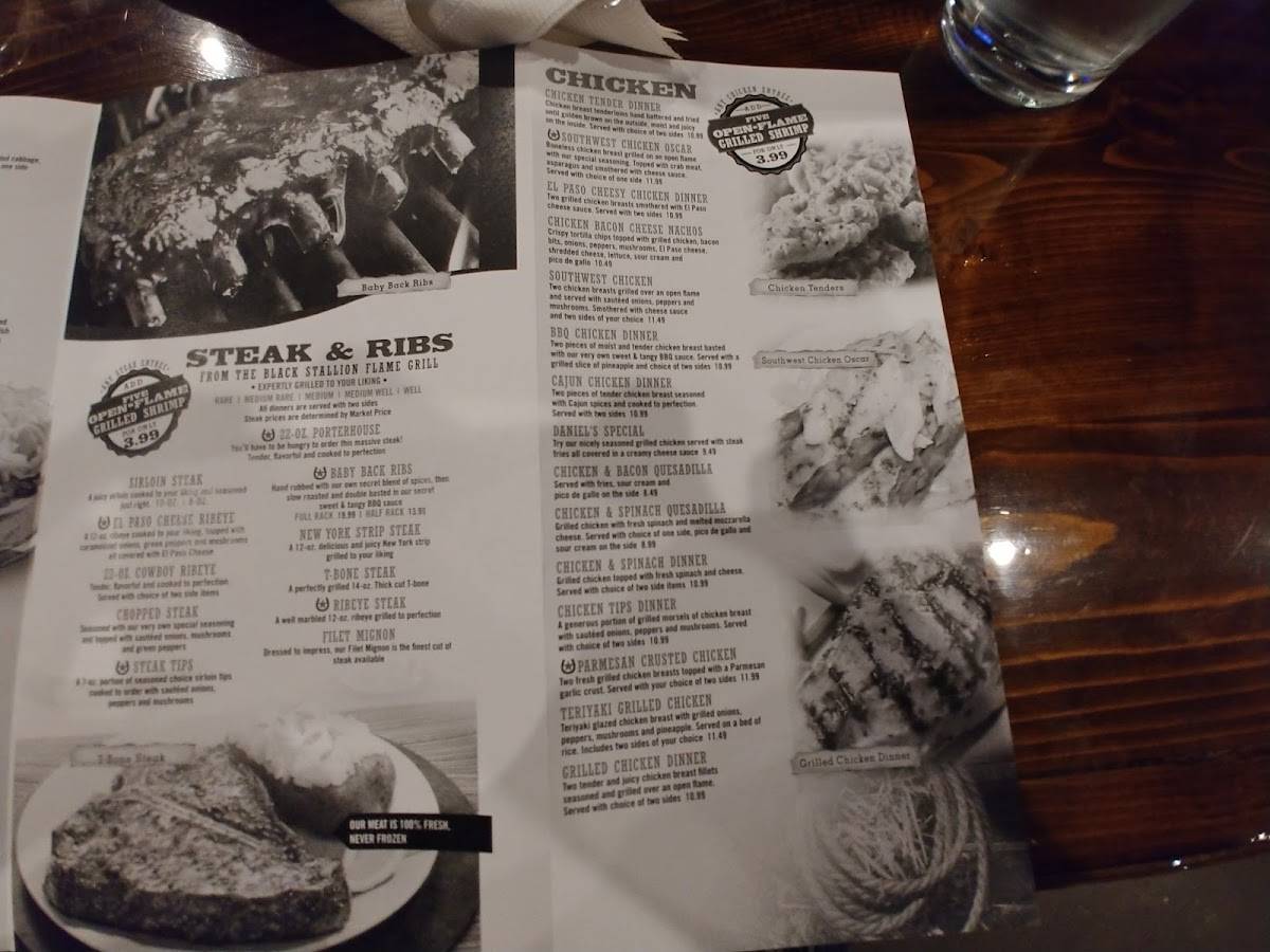 Menu at Black Stallion Steakhouse, Columbia