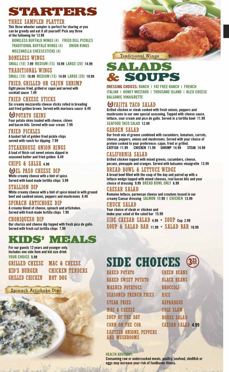Menu at Black Stallion Steakhouse, Columbia