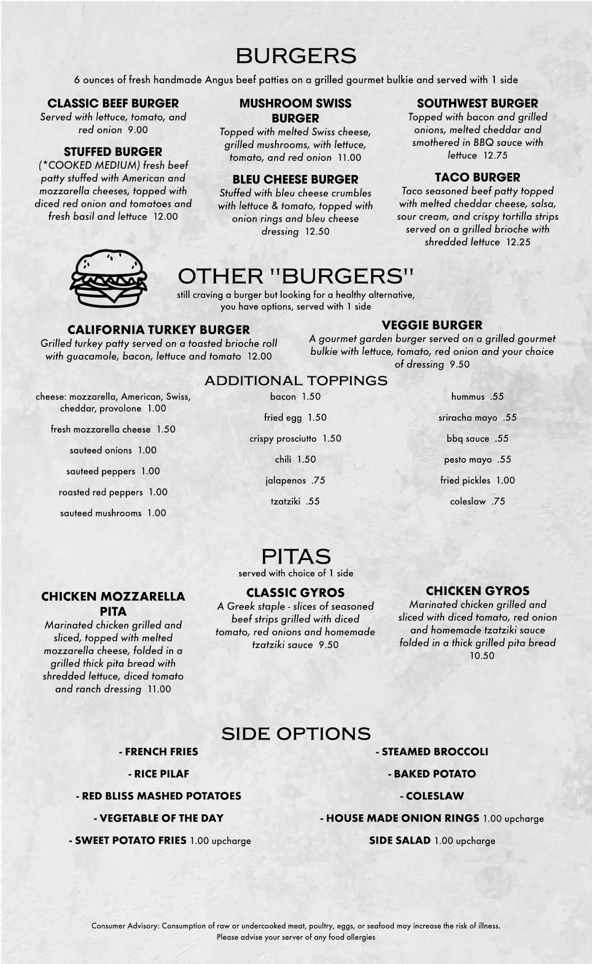 Menu at Black & White Grille restaurant, Spencer