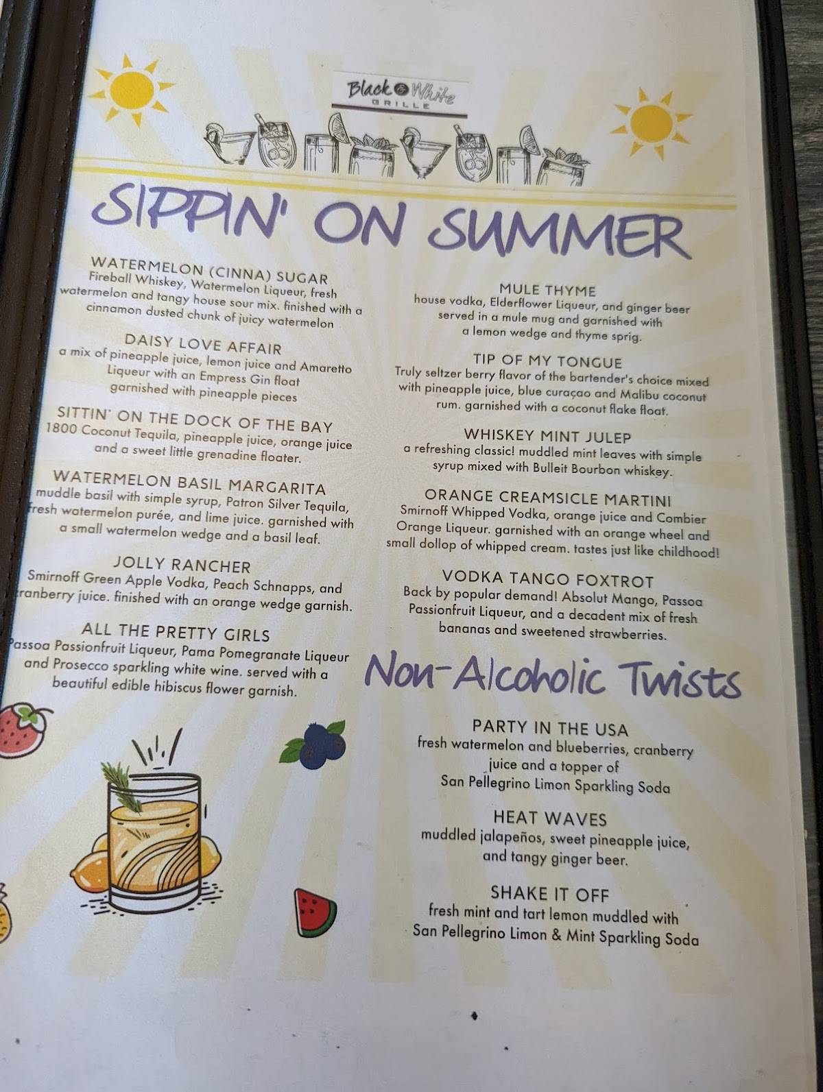 Menu at Black & White Grille restaurant, Spencer