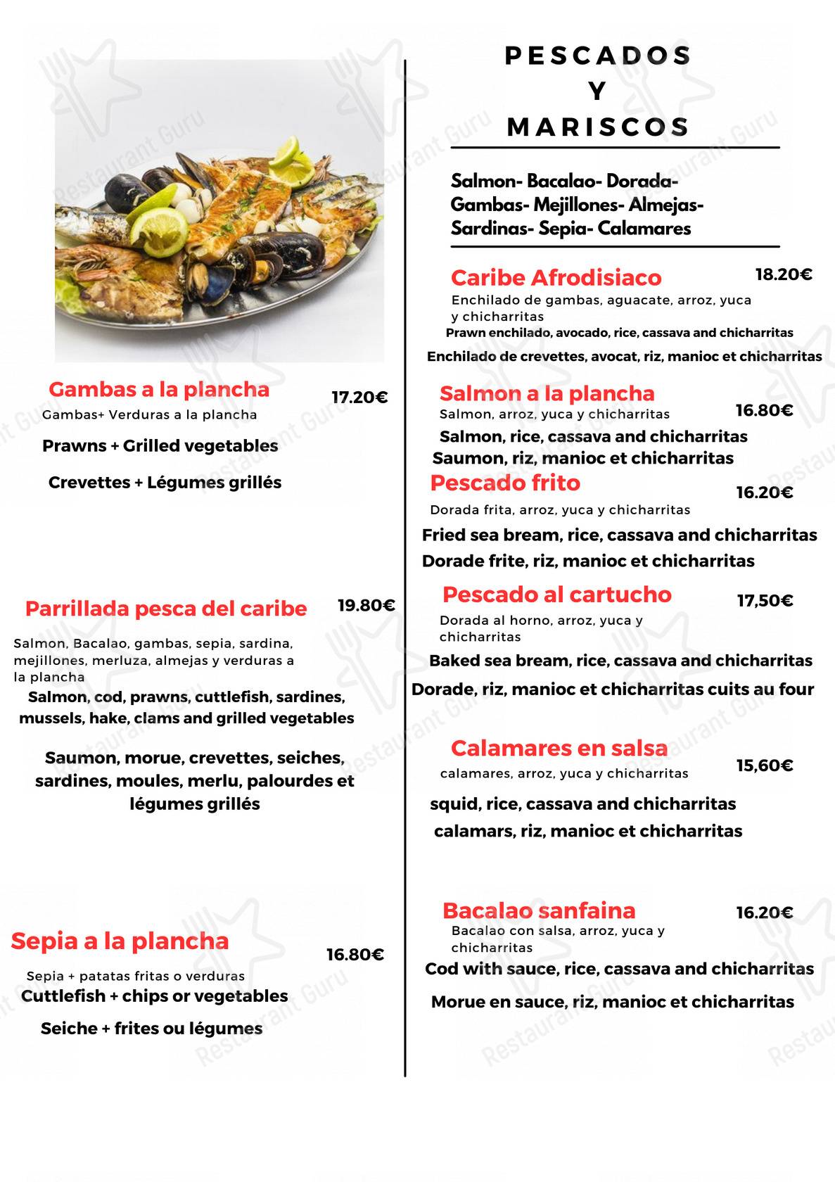 Carta de El Caribe - Restaurante Cubano Blanes, Blanes