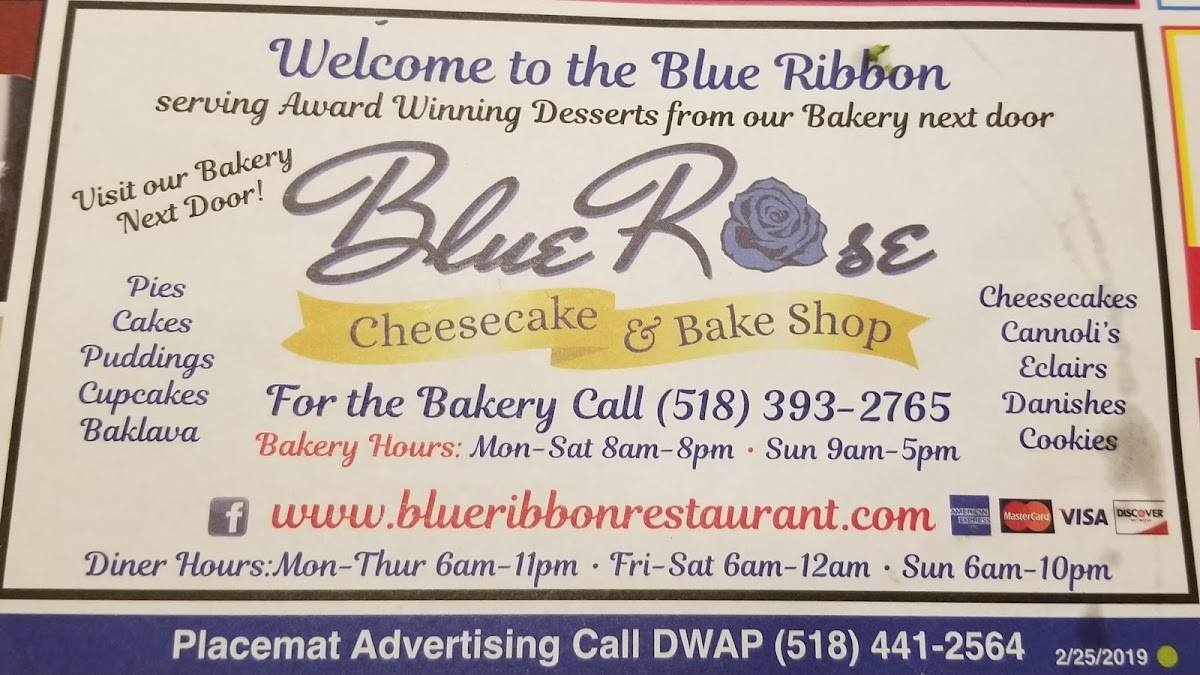 Menu at Blue Ribbon Restaurant & Bakery, Schenectady