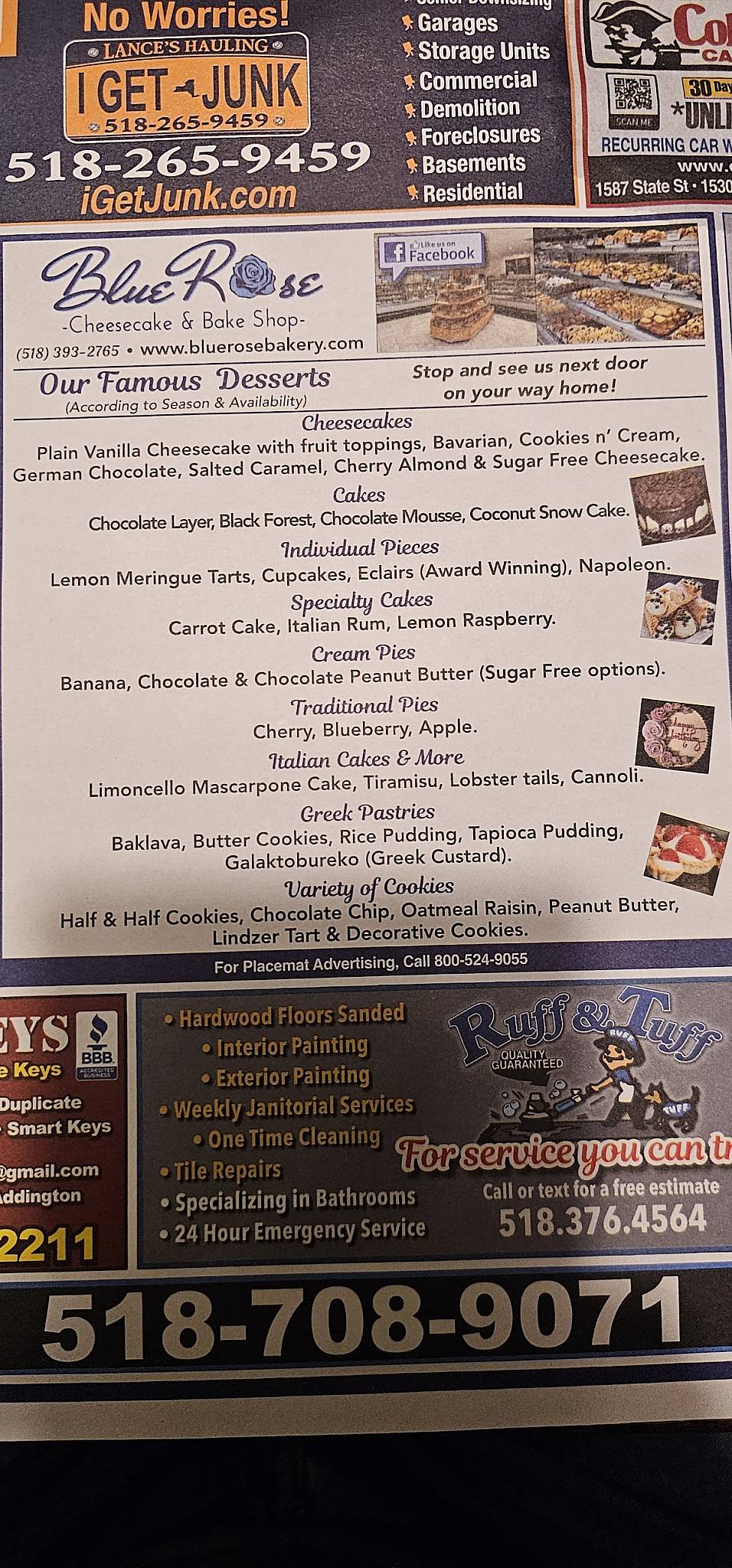 Menu at Blue Ribbon Restaurant & Bakery, Schenectady