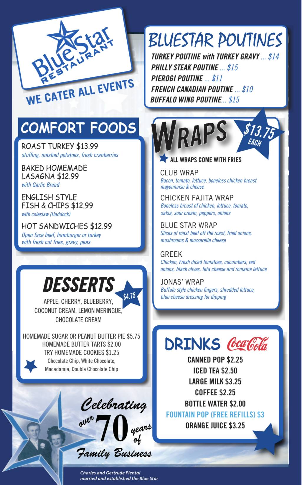 Menu at Blue Star Restaurant, Welland