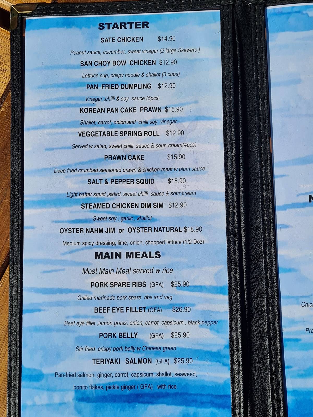 Menu at Blue Whale Asian Eatery restaurant, Port Macquarie