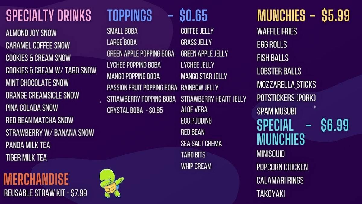 Menu at Boba Addict pub & bar, Fresno