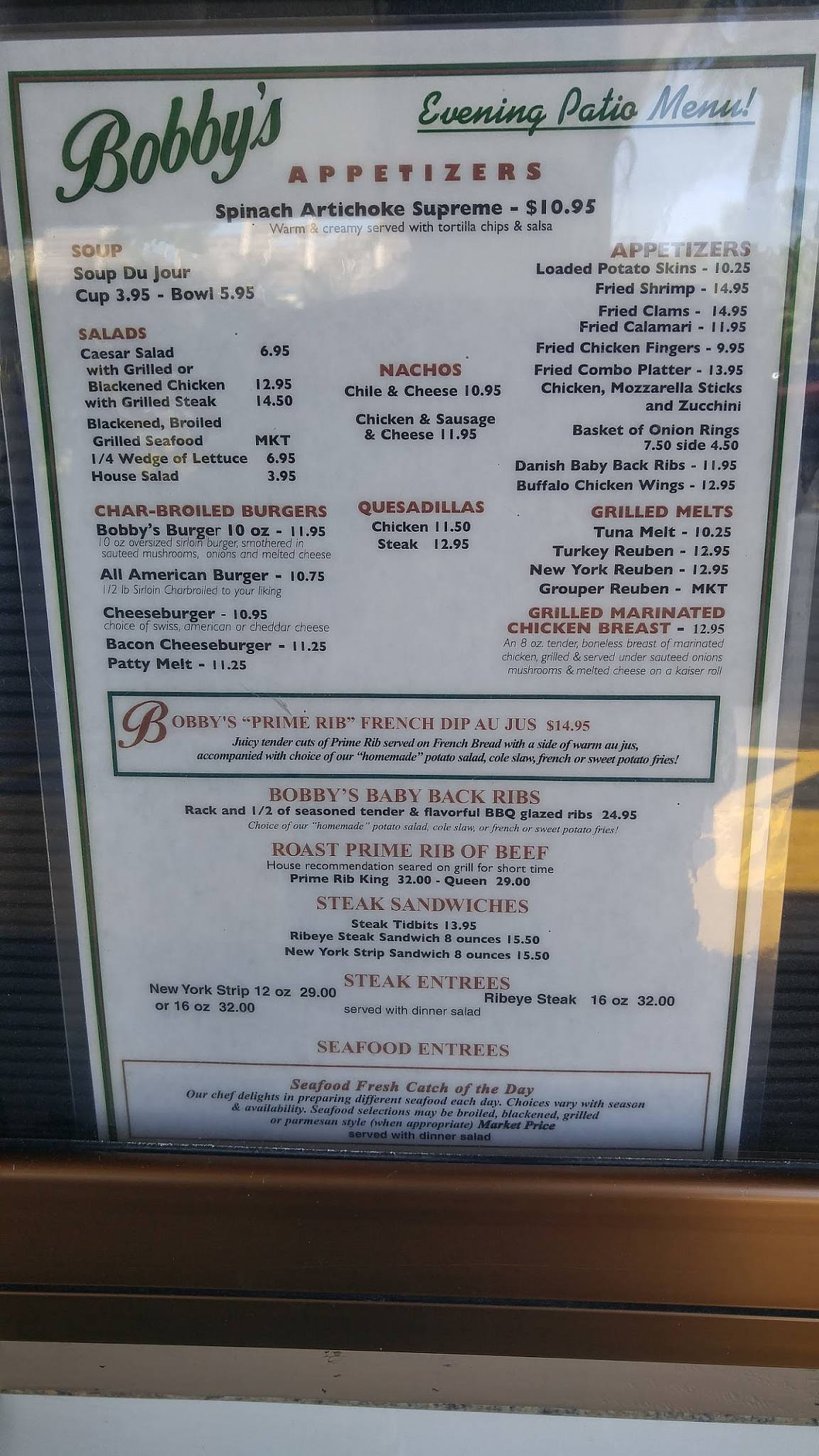 Menu at Bobby's Restaurant & Lounge, Vero Beach