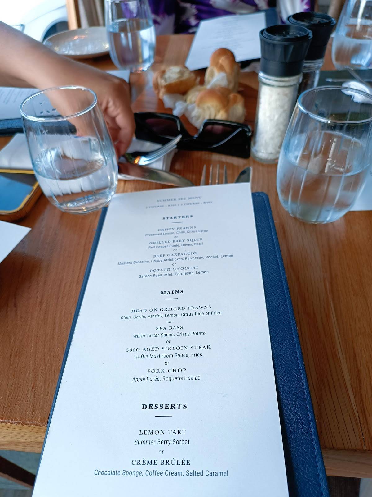Menu at Bobo's restaurant, Cape Town
