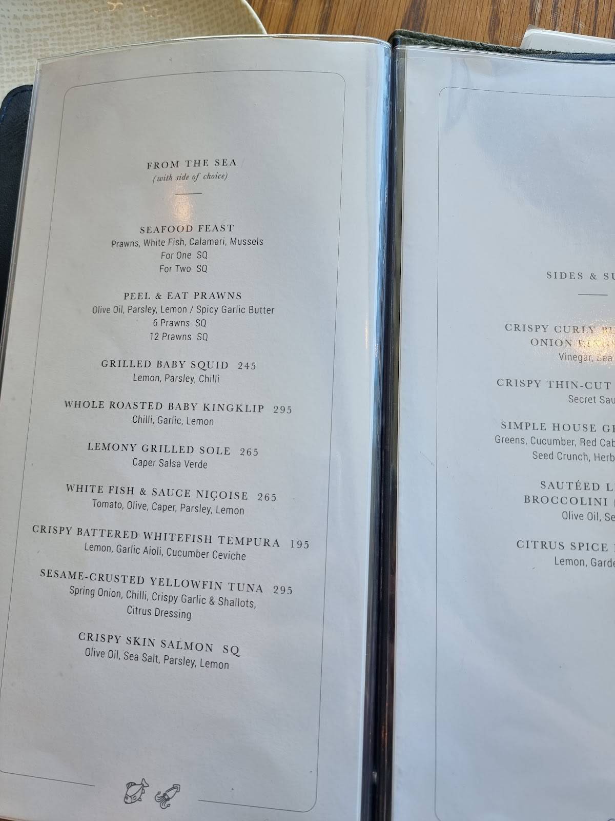 Menu at Bobo's restaurant, Cape Town