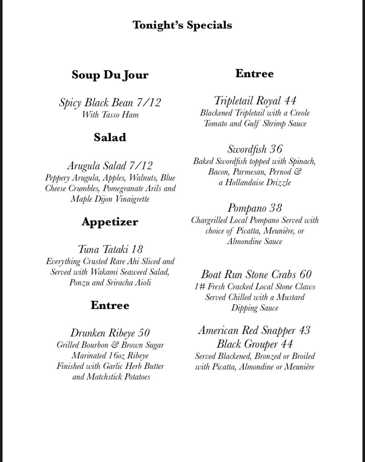 Menu at Temptation Restaurant, Boca Grande
