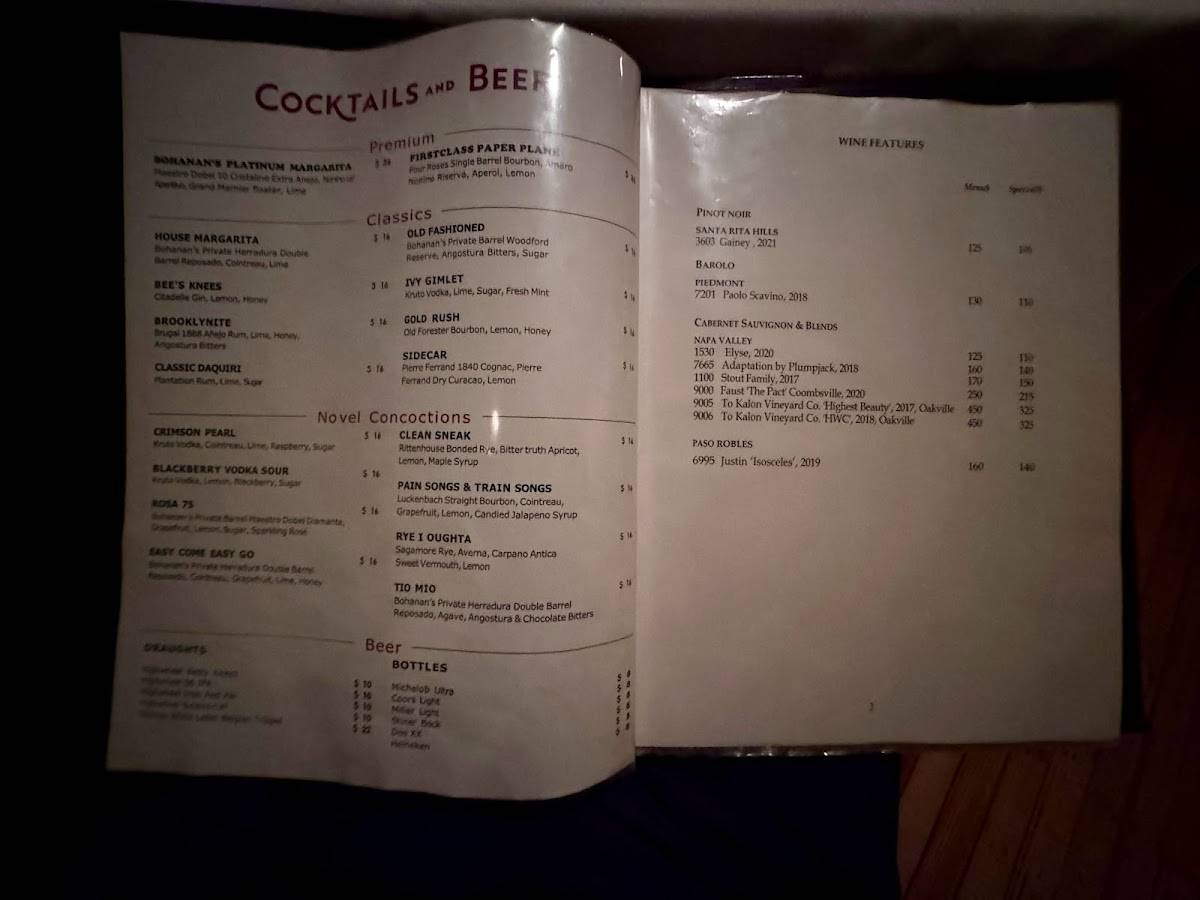 Menu at Bohanan's Prime Steaks and Seafood pub & bar, San Antonio