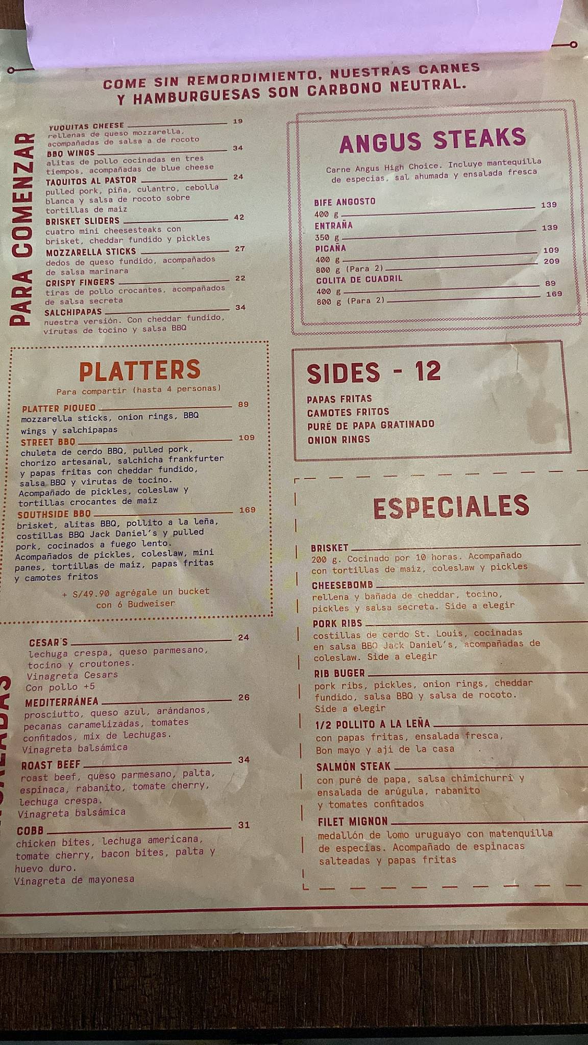 Carta del pub y bar Bon Beef - Patio Panorama (Surco), Lima, Av ...