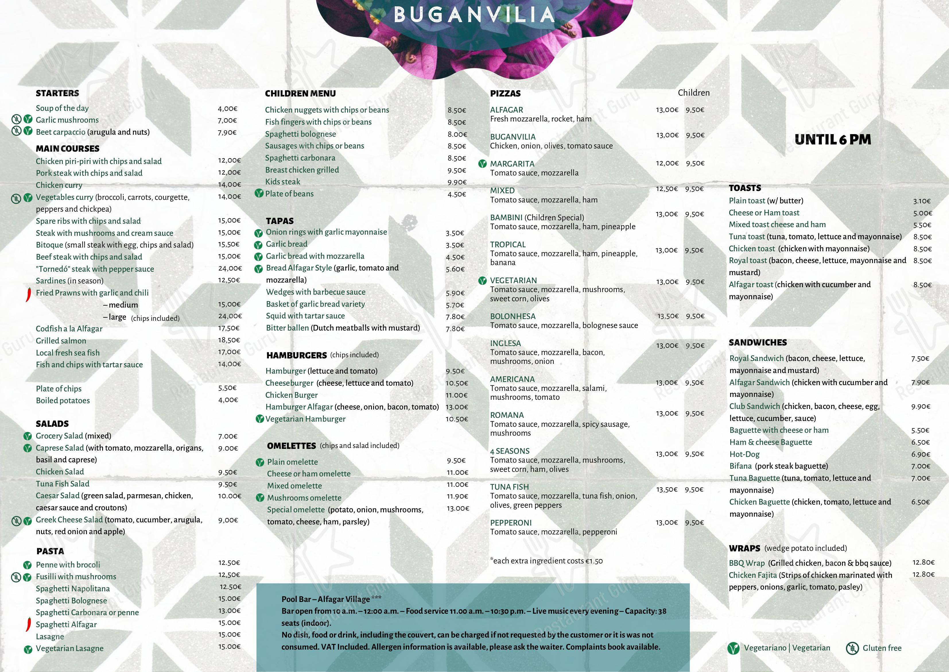 Menu at Buganvilia Restaurant & Bar, Albufeira